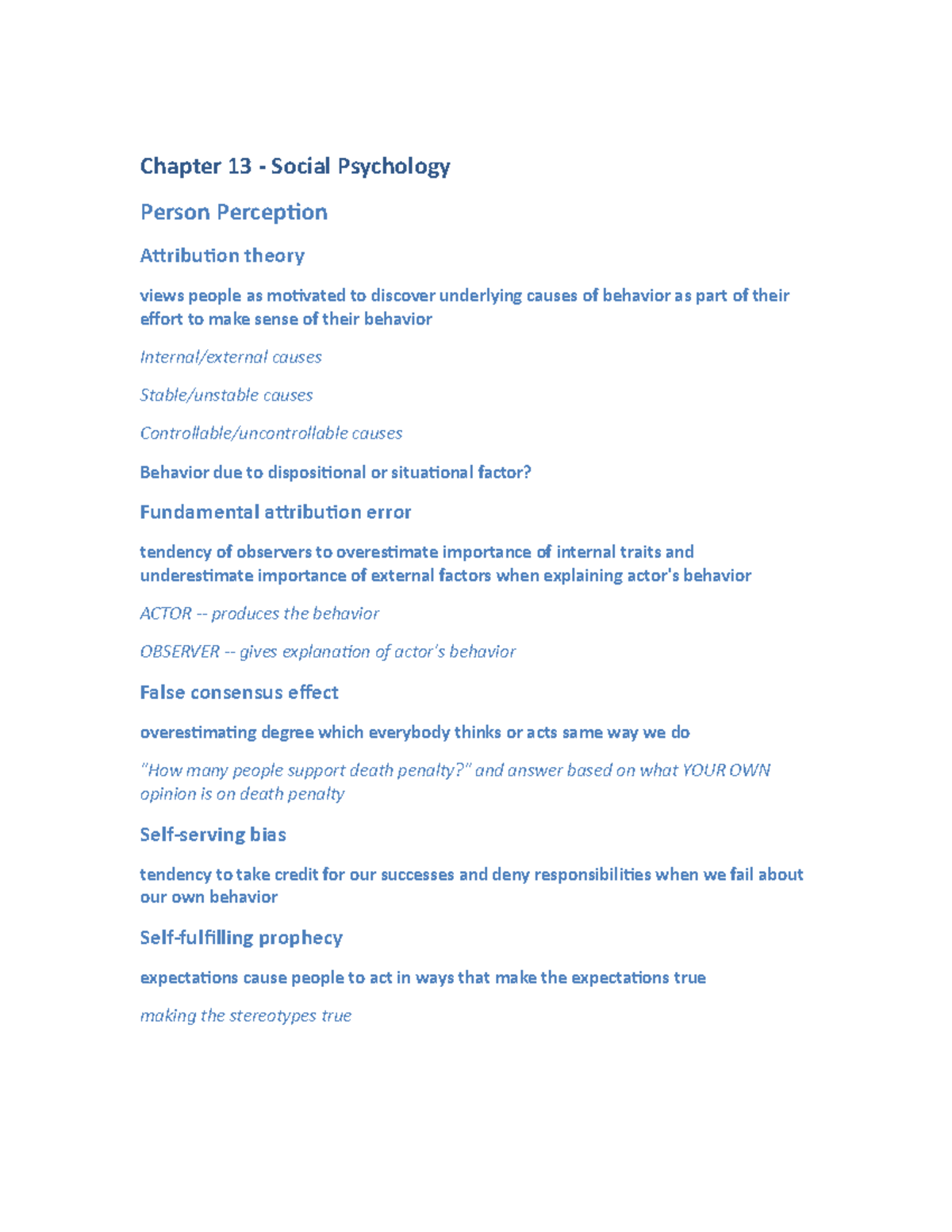 Chapter 13 Notes - Social Psychology - Chapter 13 - Social Psychology ...