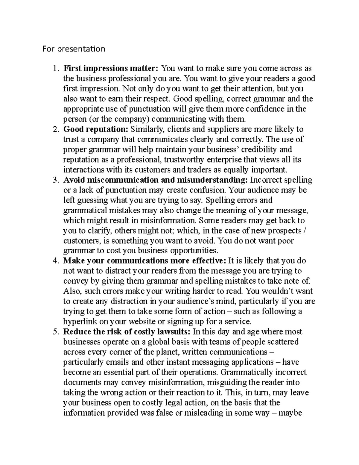 For presentation NOTES THAT WILL HELP - For presentation First ...