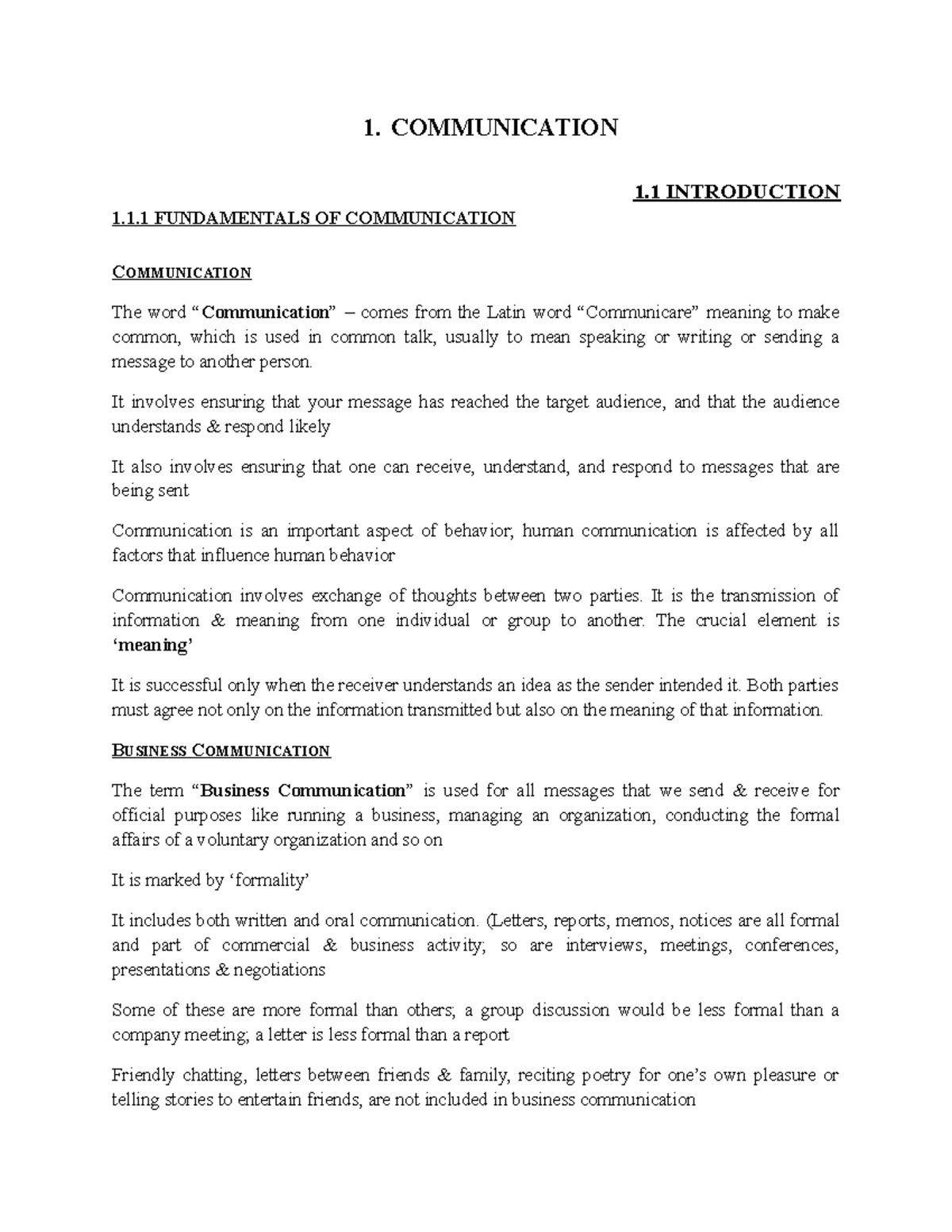 Business Communication - 1. COMMUNICATION 1 INTRODUCTION 1.1 ...