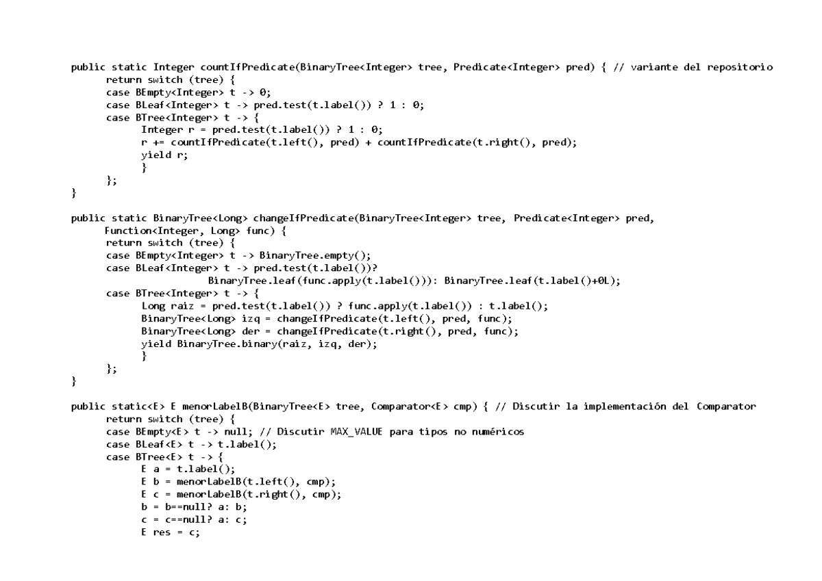 Ejemplos de clase - arboles - public static Integer countIfPredicate(BinaryTree tree, - Studocu