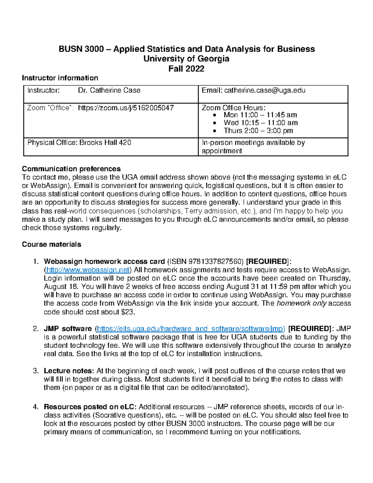 Syllabus BUSN 3000 - BUSN 3000 – Applied Statistics and Data Analysis ...