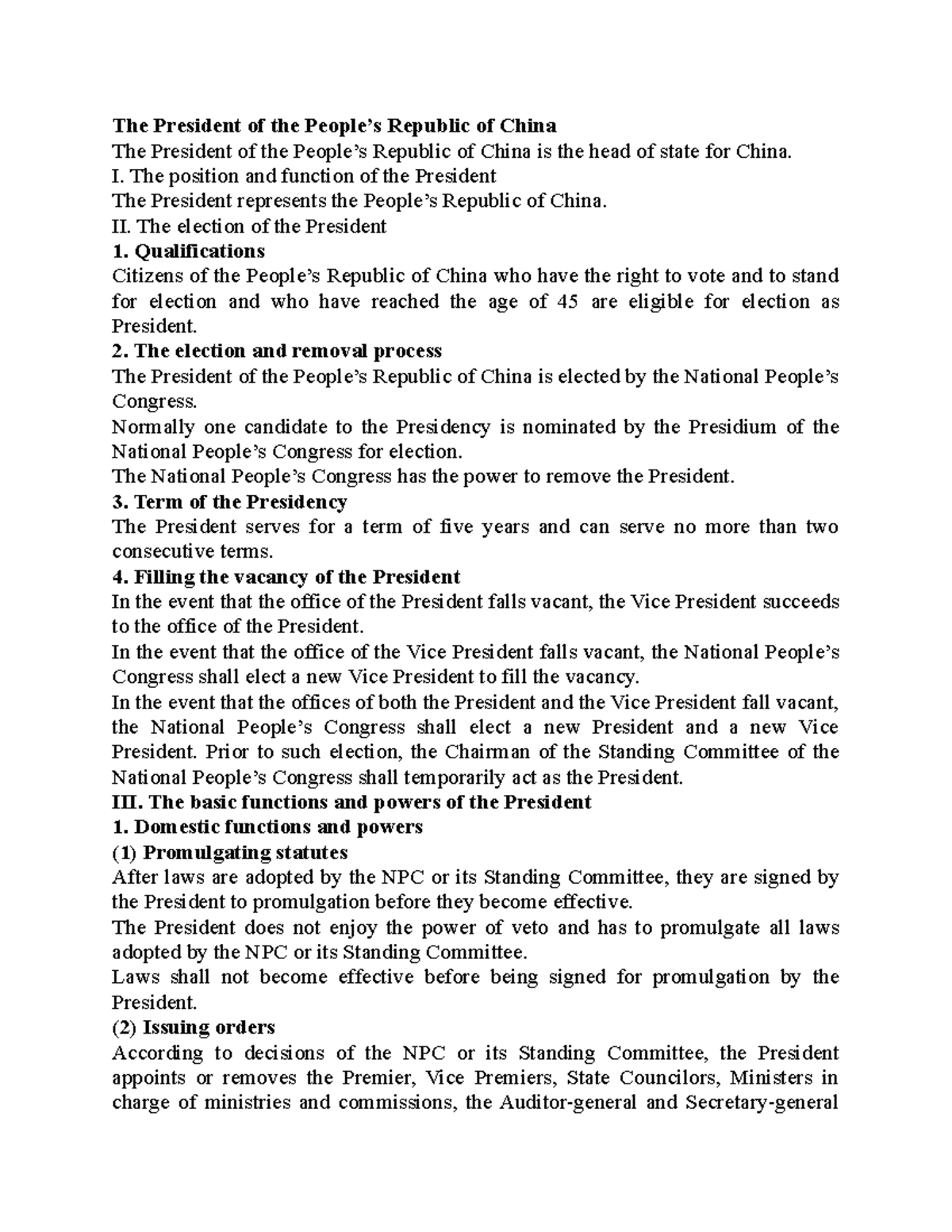 The President - constitution of china, state structure of china, brief ...