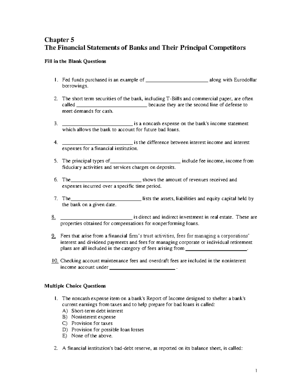Exam 1 8 March 2019, questions - Chapter 5 The Financial Statements of ...