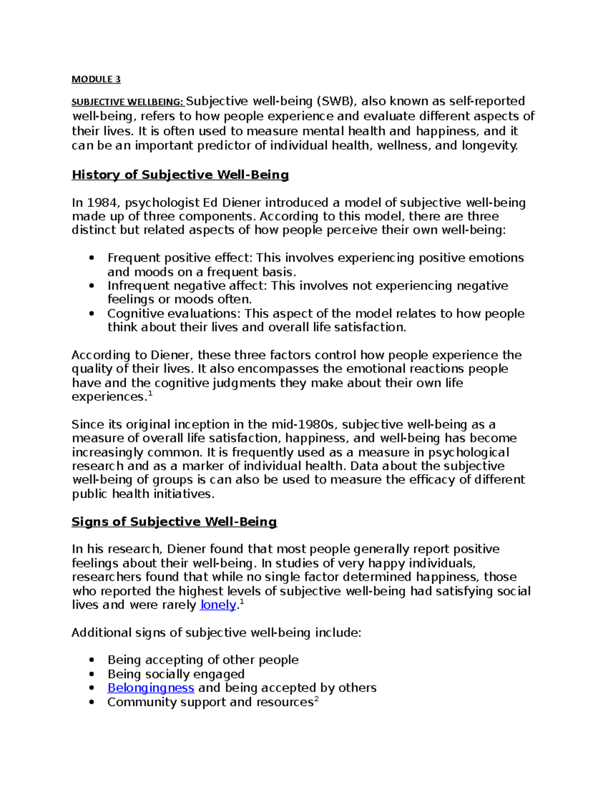 Module 3 Positive Psych - MODULE 3 SUBJECTIVE WELLBEING: Subjective ...