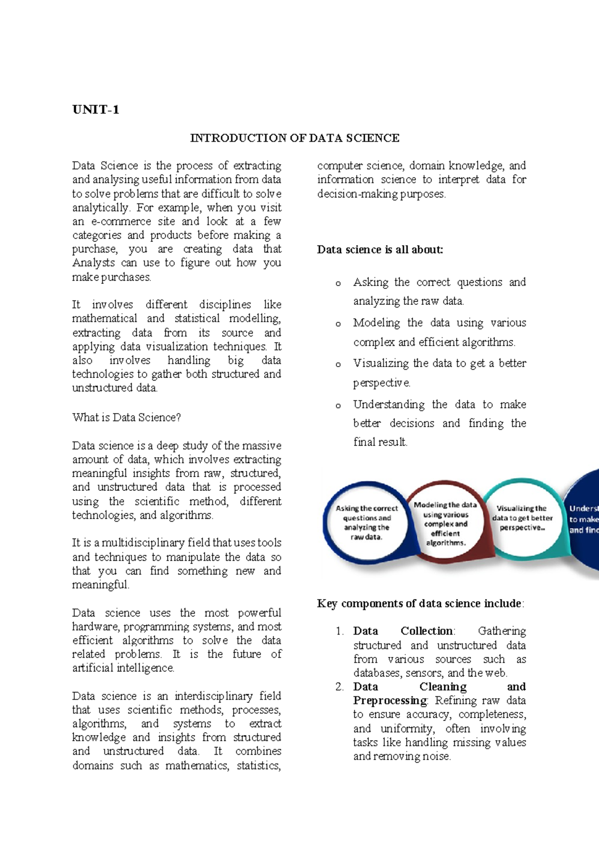DS1 - data science - UNIT- INTRODUCTION OF DATA SCIENCE Data Science is ...