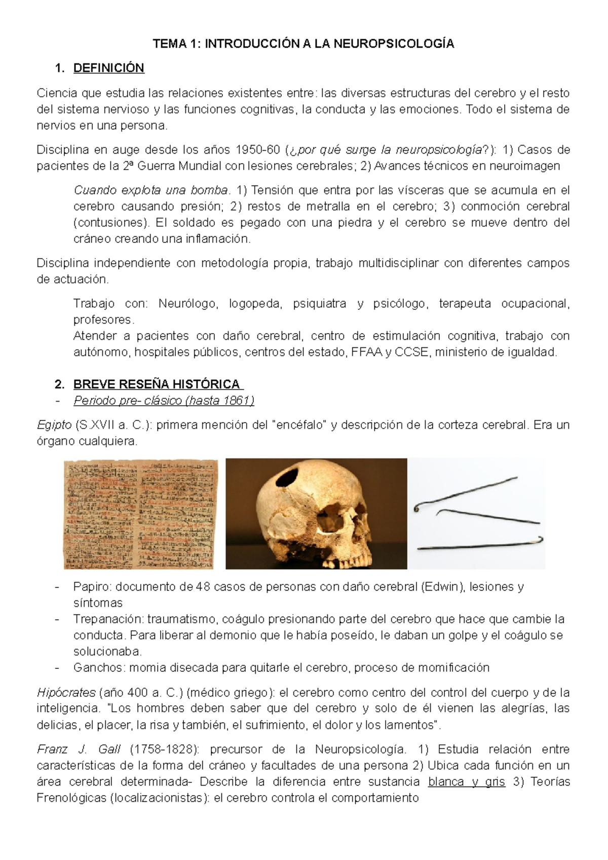 TEMA 1 NEUO - Tema 1 - TEMA 1: INTRODUCCIÓN A LA NEUROPSICOLOGÍA 1 ...
