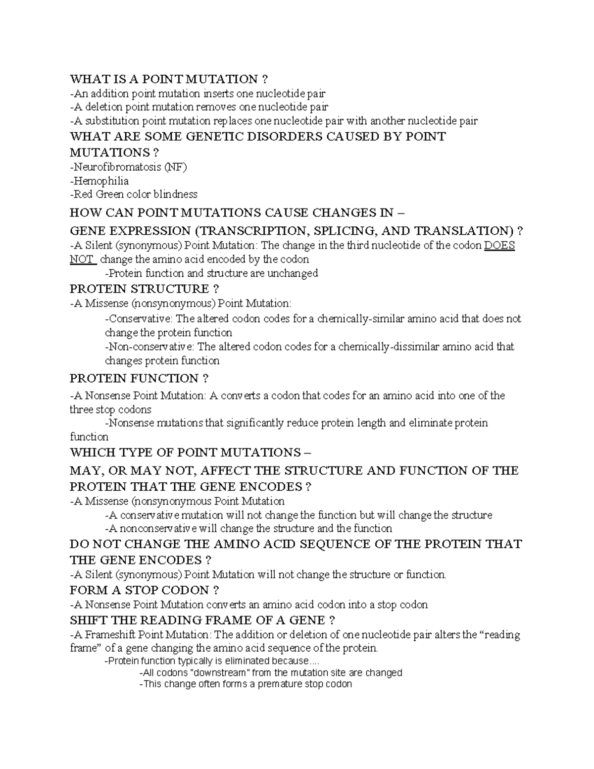 Biology Chapter 21 - Lecture notes week 10 - WHAT IS A POINT MUTATION ...