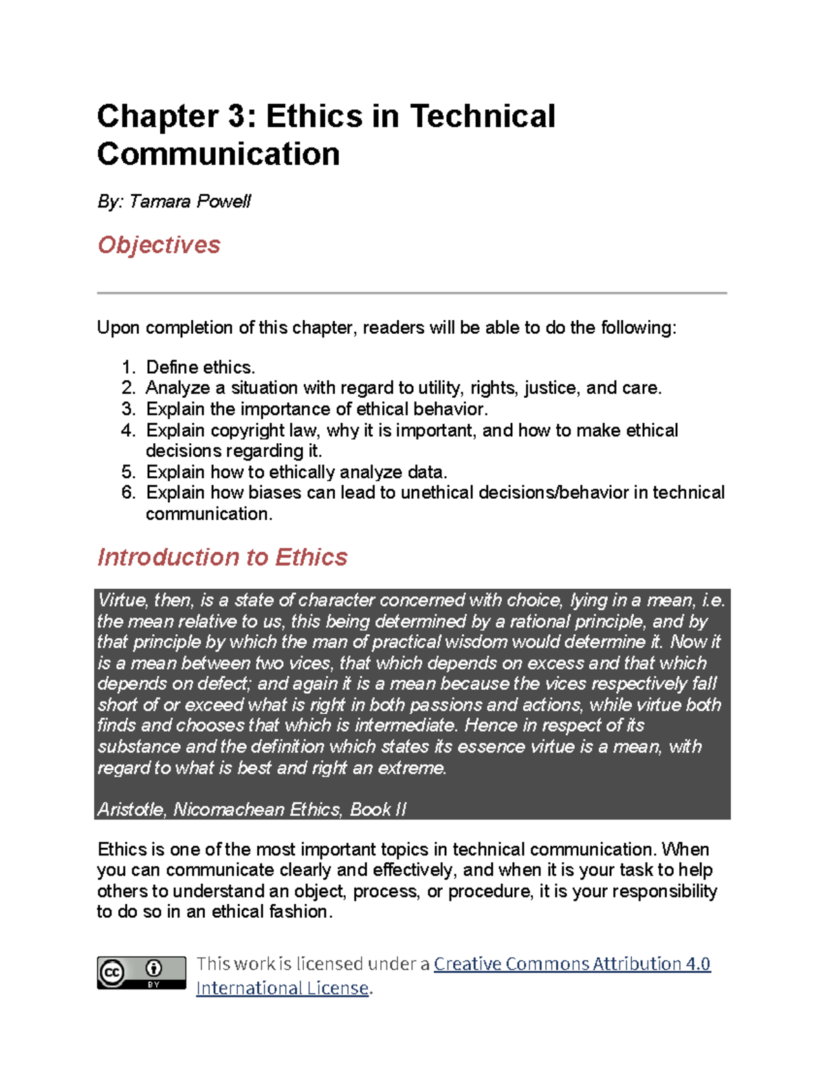 OTC-Ch3 Ethics - Content Summary - This work is licensed under a ...