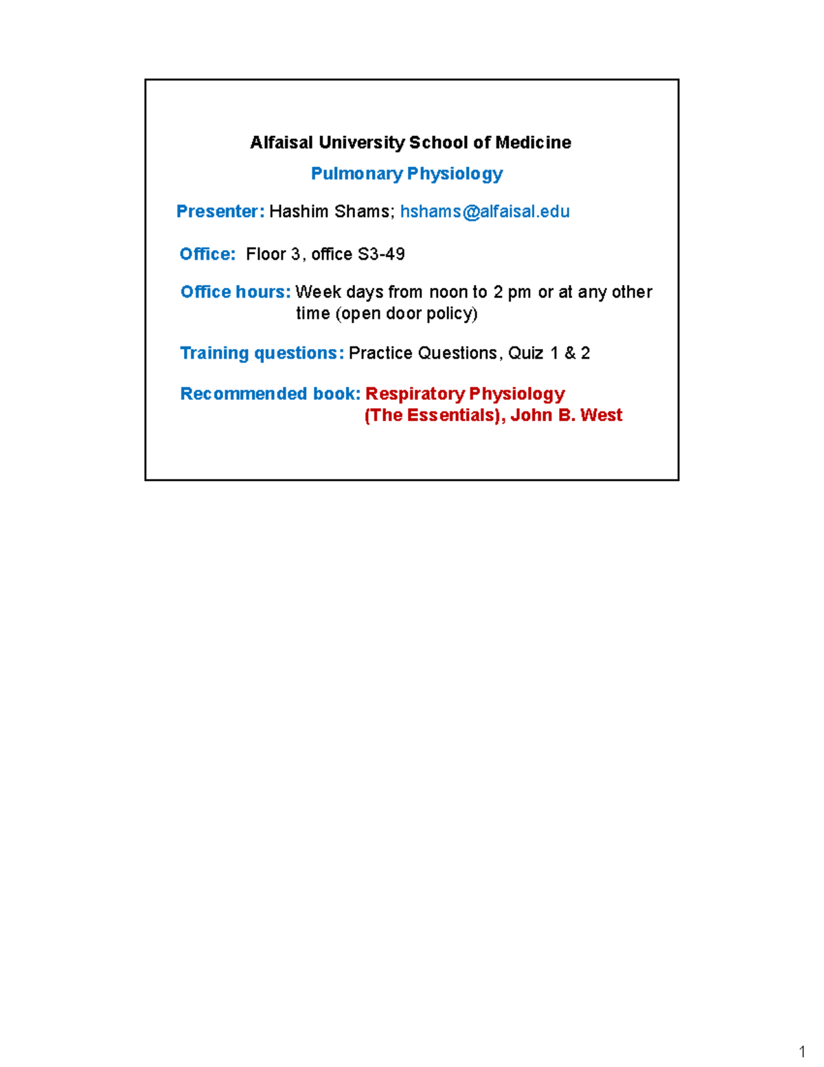 1. Shams P16 and P17 Introduction to pulmonary Physiology and Lung ...