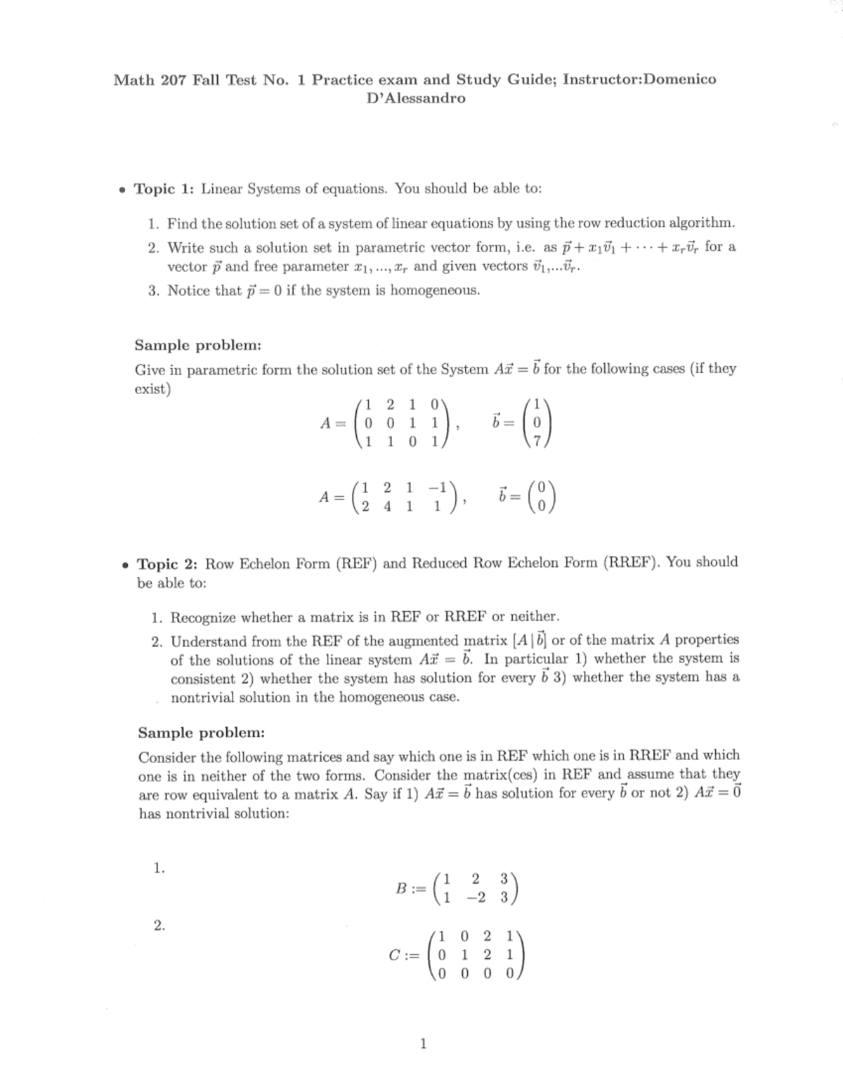 Solution to Practice Test 1 - Math 207 - Studocu
