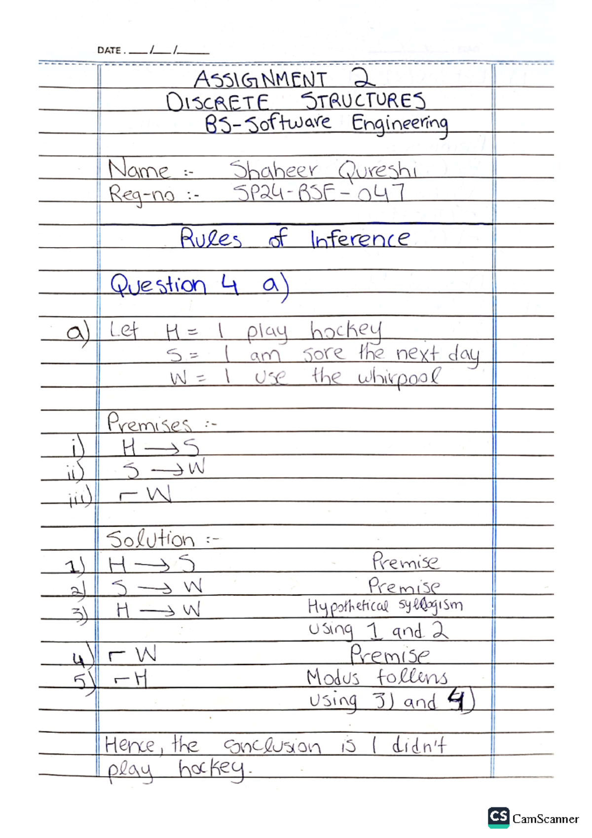 Assignment 2 Sp24 Bse 047 Date Assignment 2 Discrete Structures