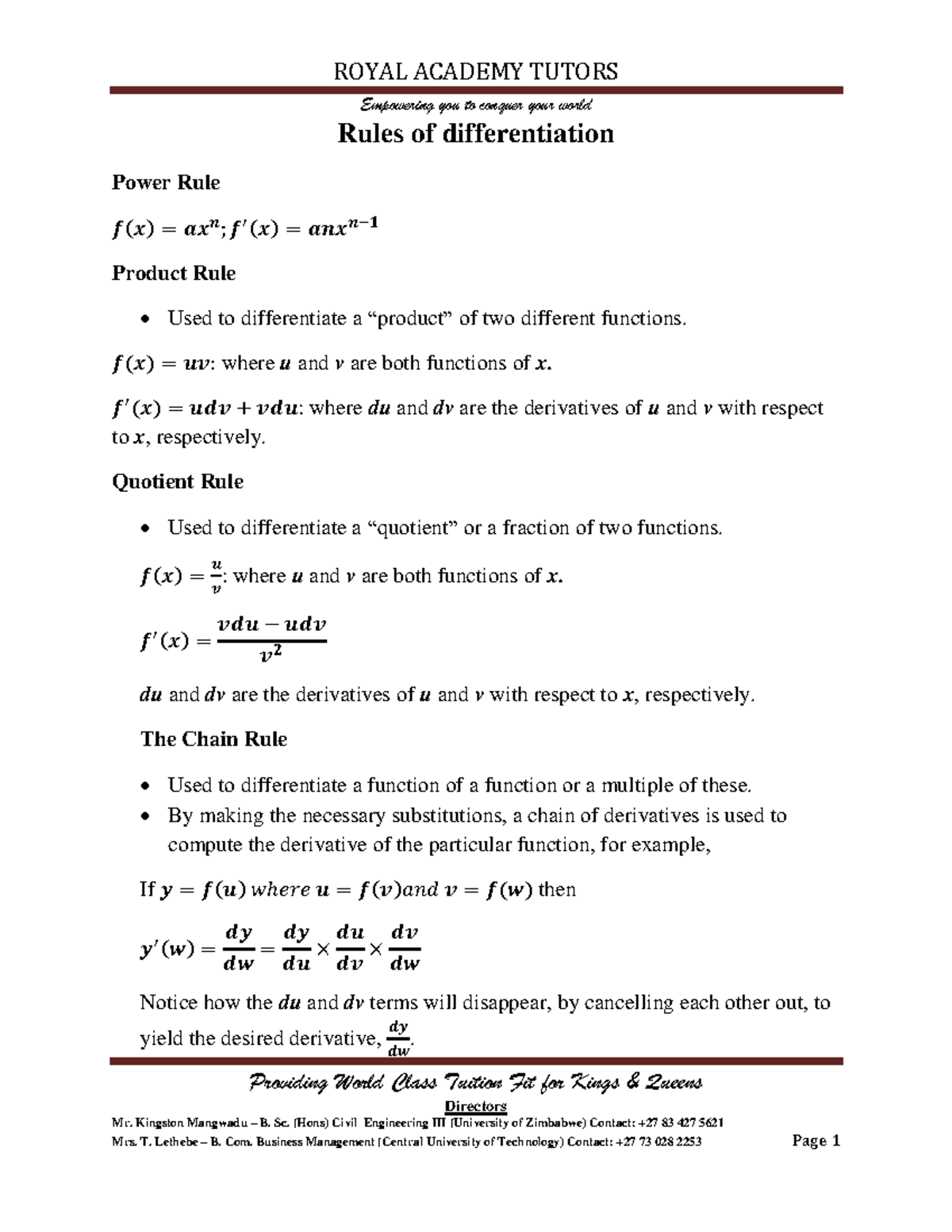 Rules-of-differentiation - ROYAL ACADEMY TUTORS Empowering you to ...