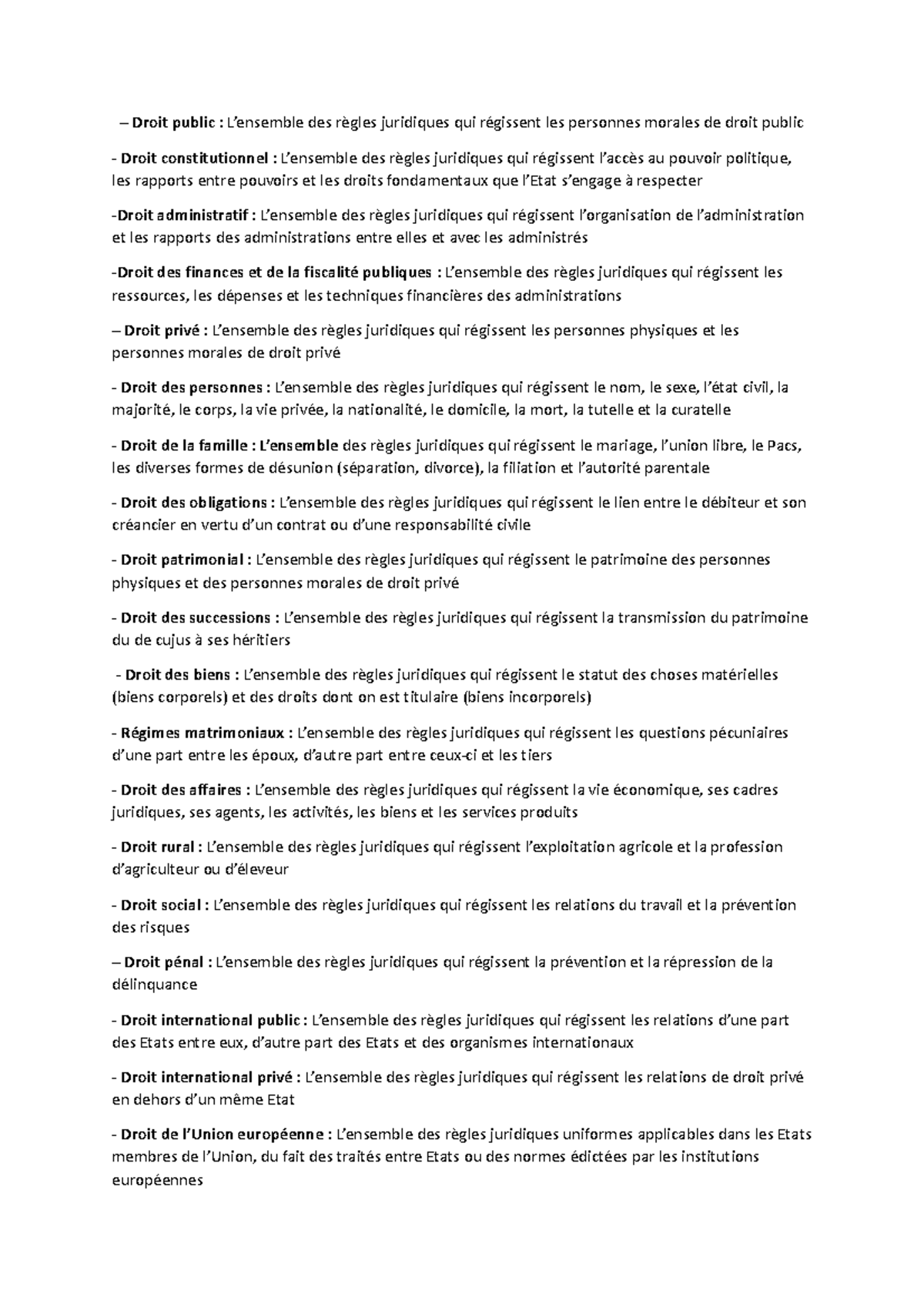 Definition à apprendre intro au droits - Droit public : L’ensemble des ...