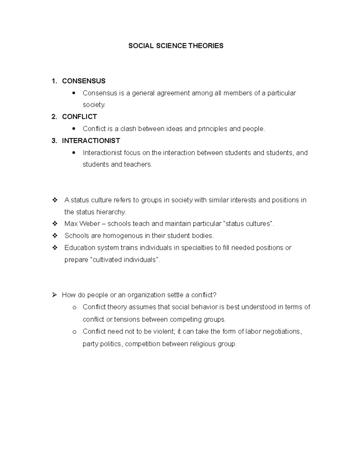 Social Science Theories - SOCIAL SCIENCE THEORIES 1. CONSENSUS ...