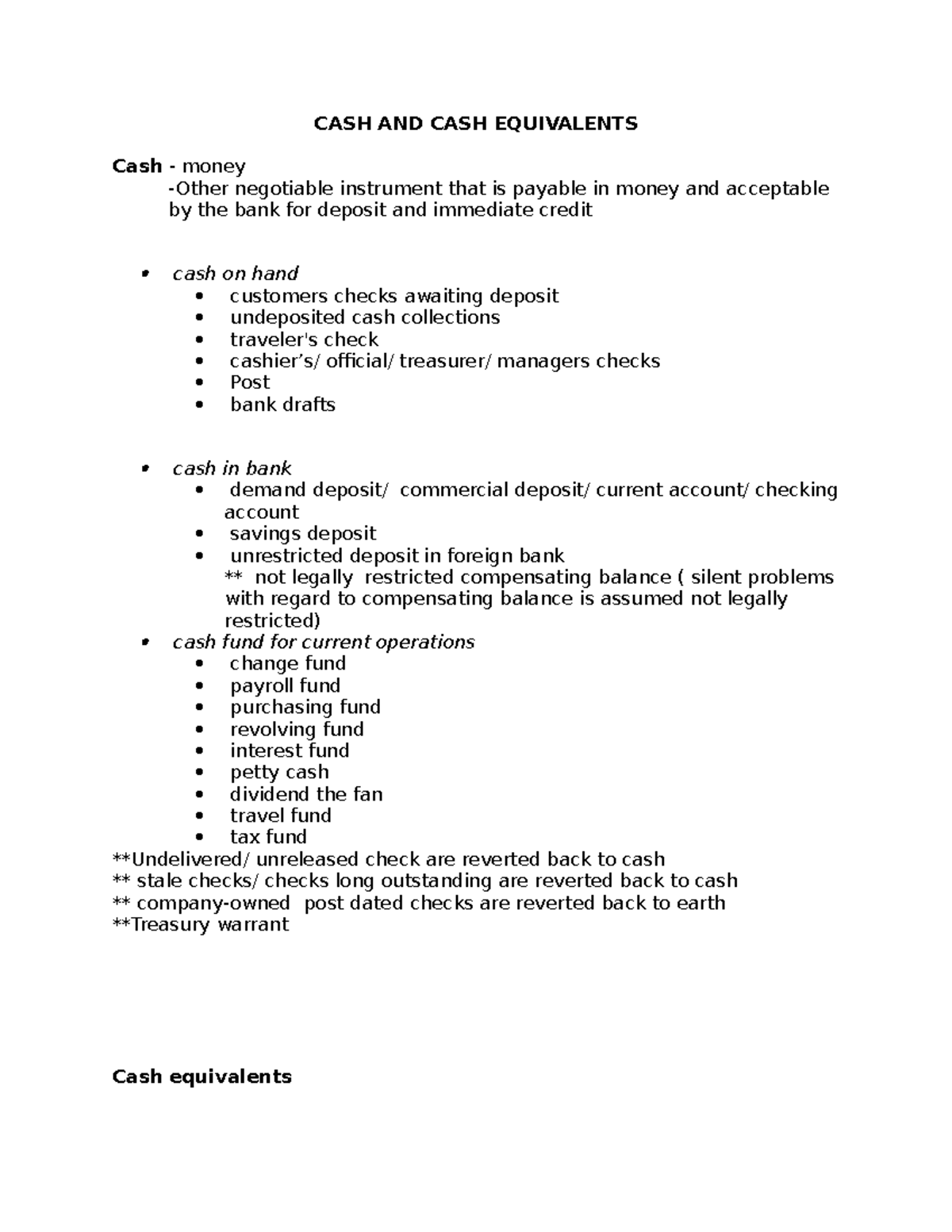 CASH AND CASH Equivalents - CASH AND CASH EQUIVALENTS Cash - money ...
