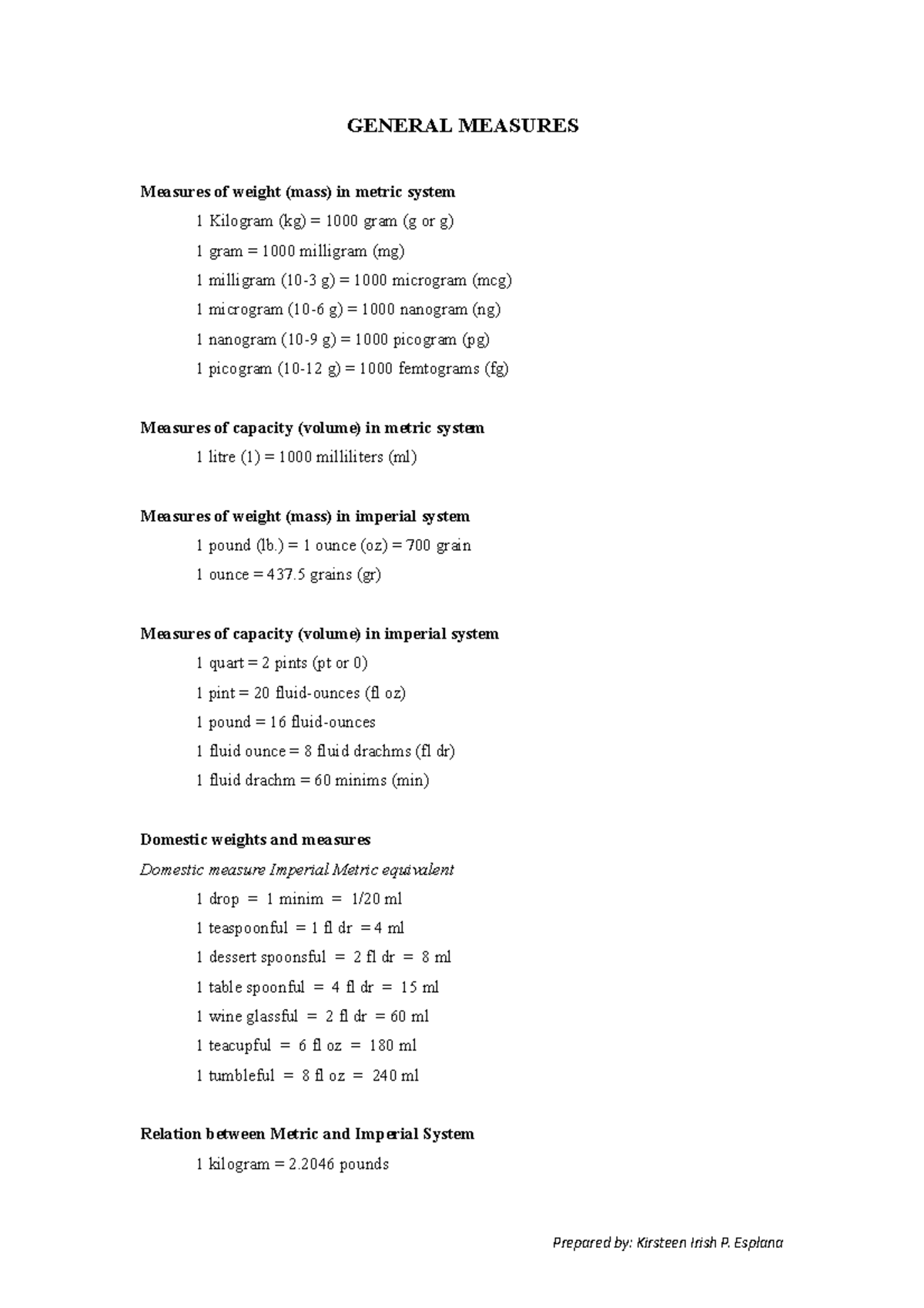 General Measurements - Reviewer Notes - GENERAL MEASURES Measures of ...