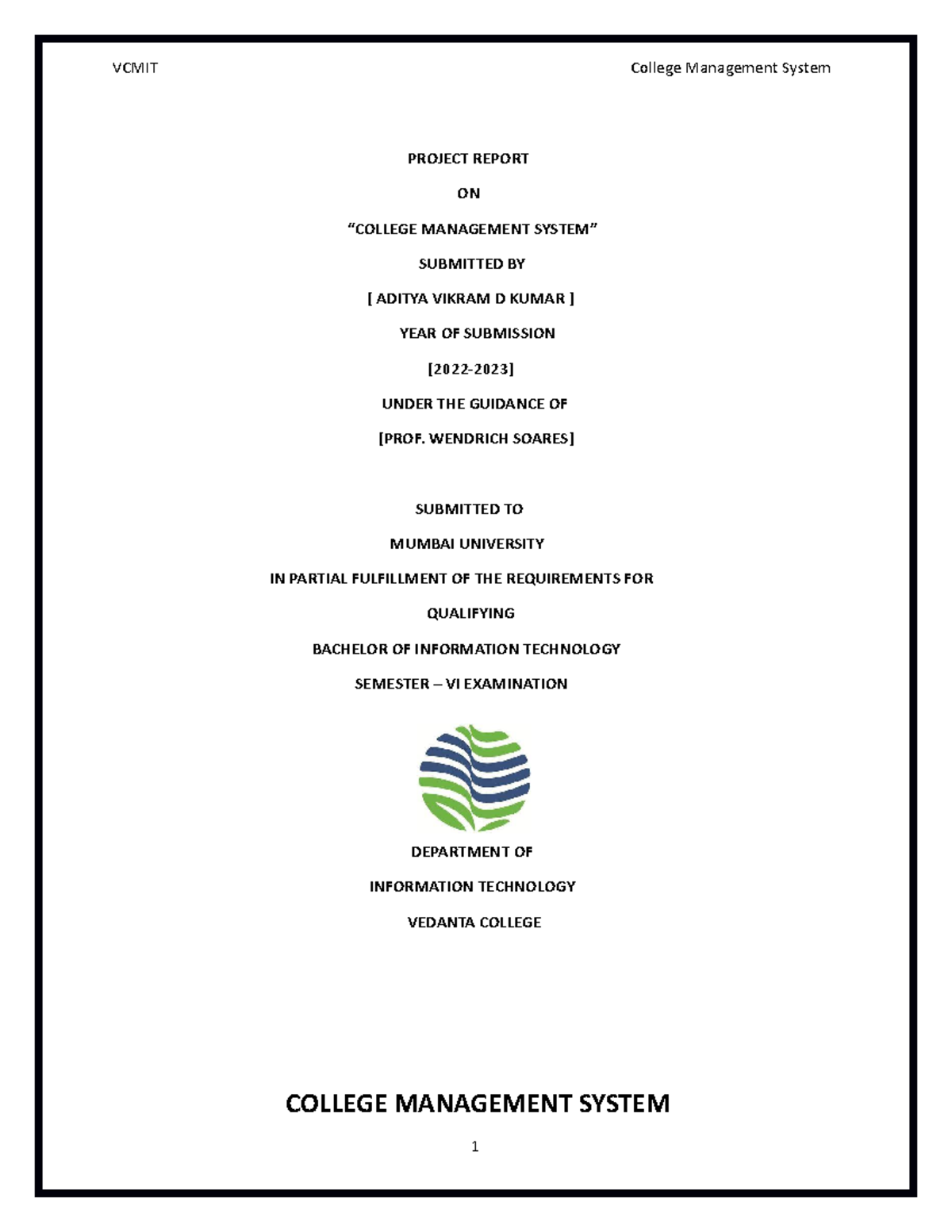 CMS Project Report 2 - PROJECT REPORT ON “COLLEGE MANAGEMENT SYSTEM ...