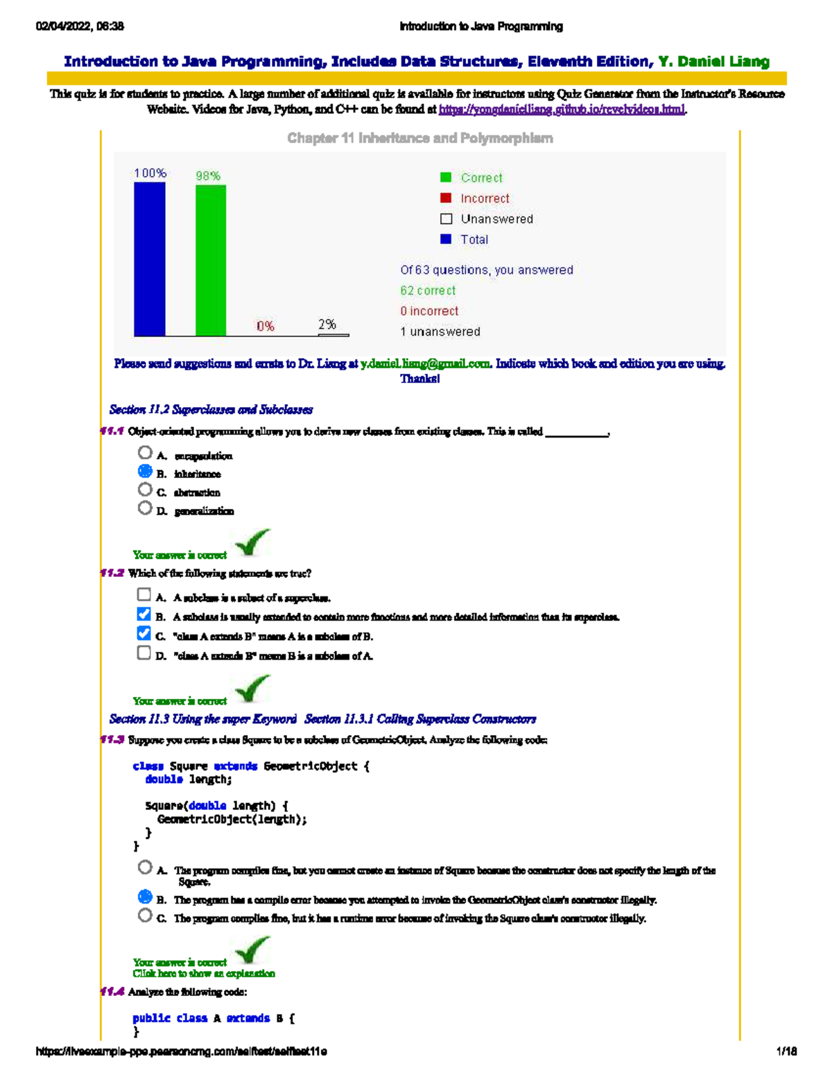 Self Exam 11 - Self check exam chapter 11 in intoduction to javaintoduction to java - Studocu