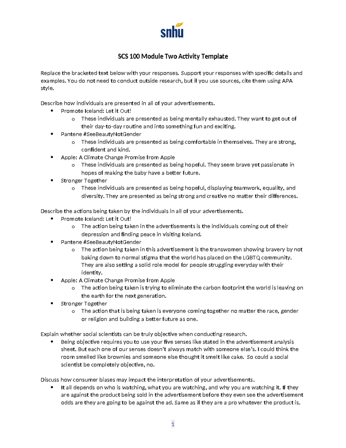 SCS 2-2 - Assignment - SCS 100 Module Two Activity Template Replace the ...