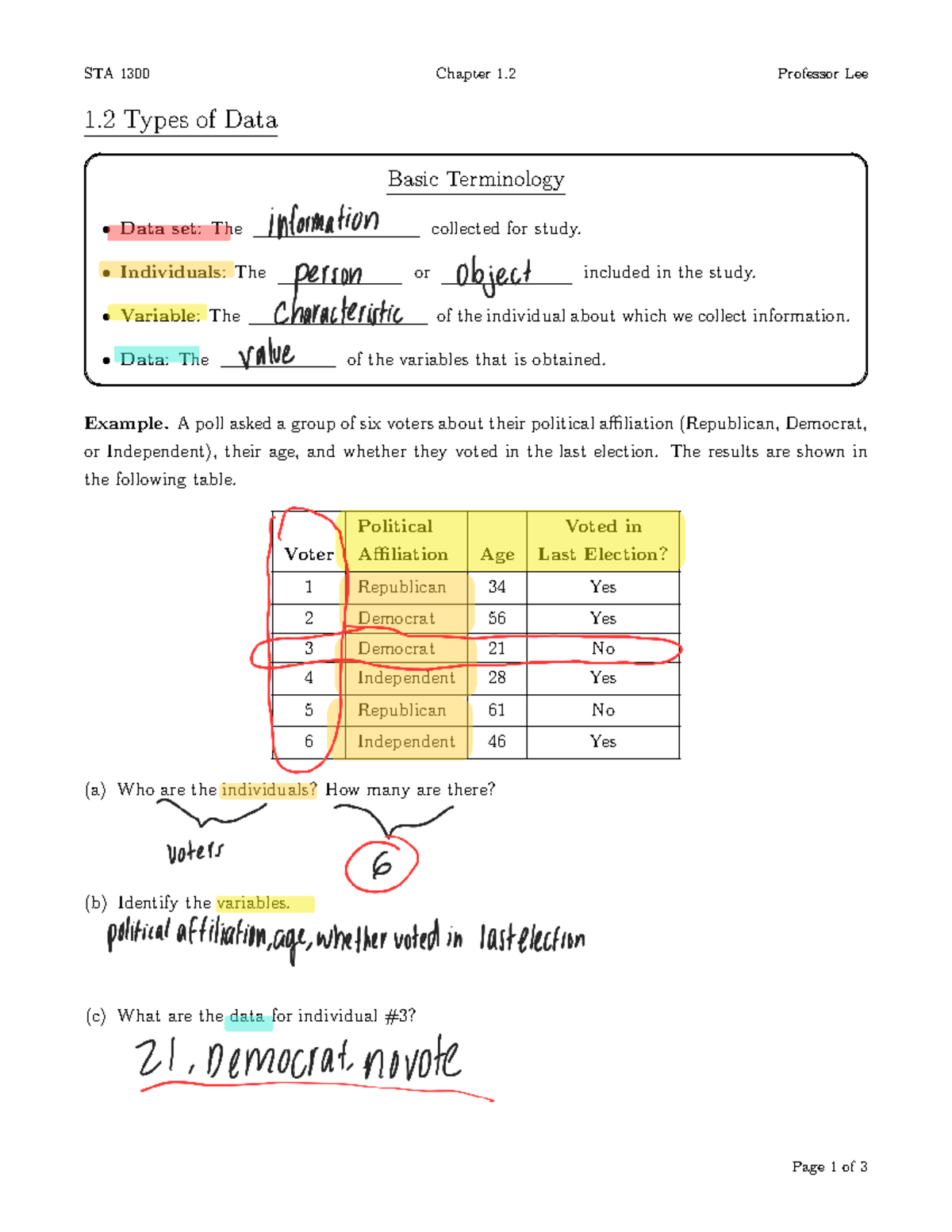 STA 1300 1.2 Types of Data - STA 1300 Chapter 1 Professor Lee 1 Types ...