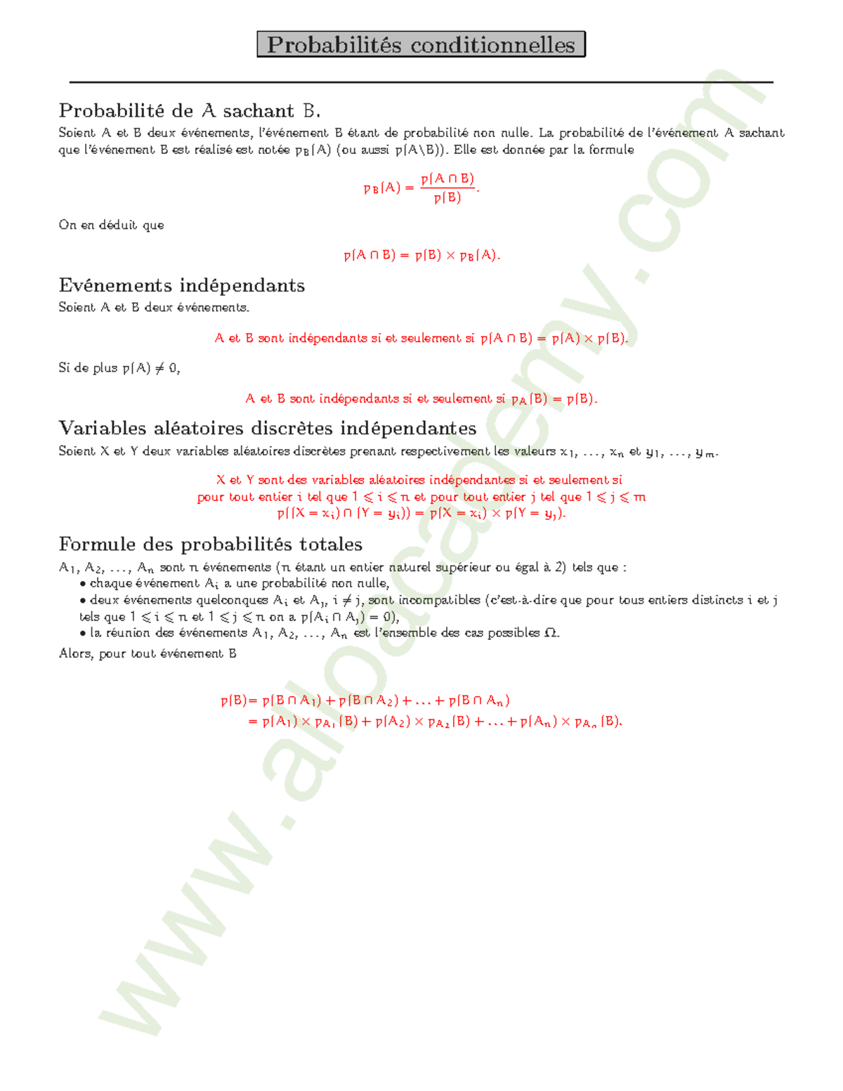 12probabilités-résumé-05(www - Probabilités conditionnelles Probabilité ...