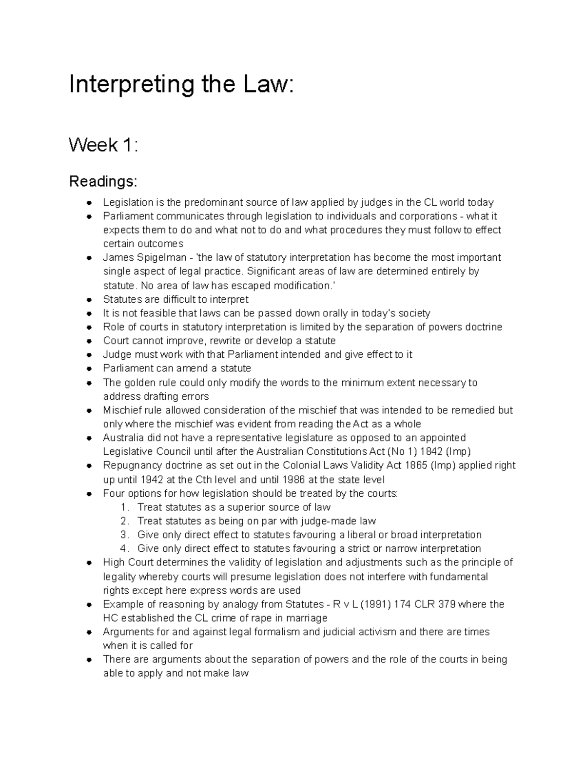Interpreting the Law - Summary of lectures, reading and seminar work ...