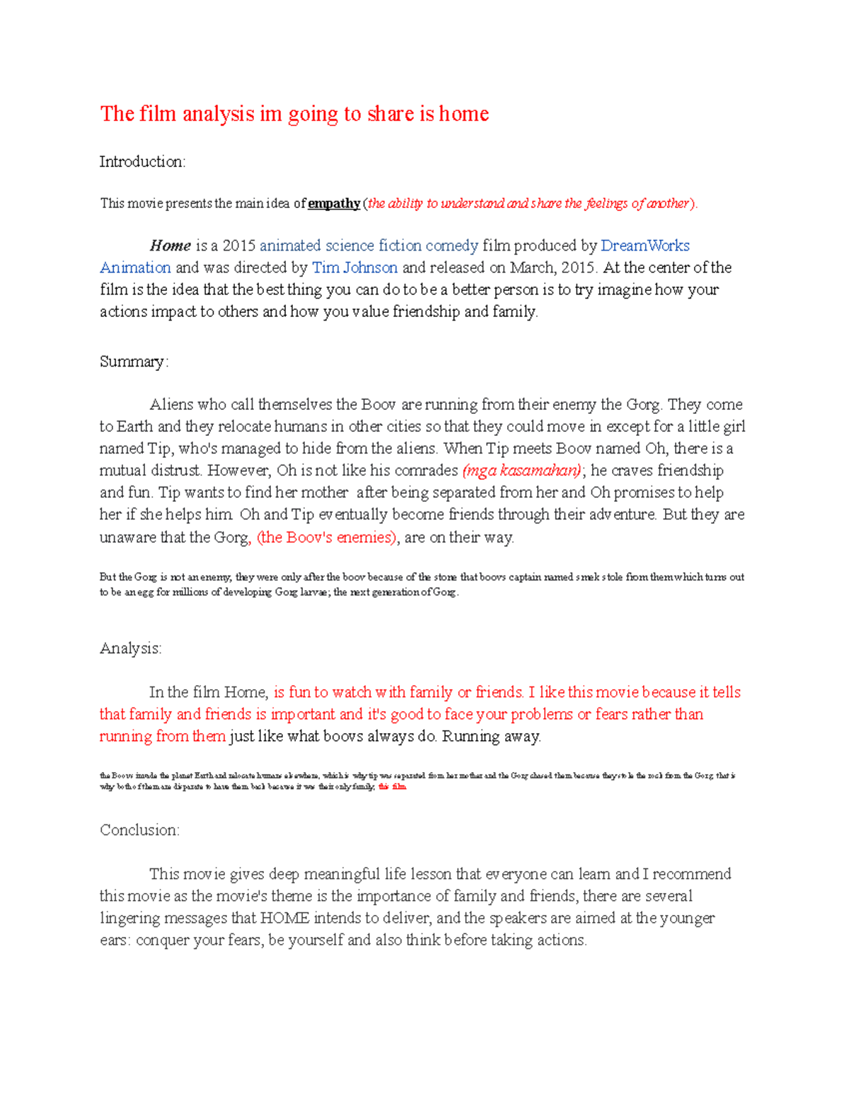 English - The film analysis im going to share is home Introduction ...
