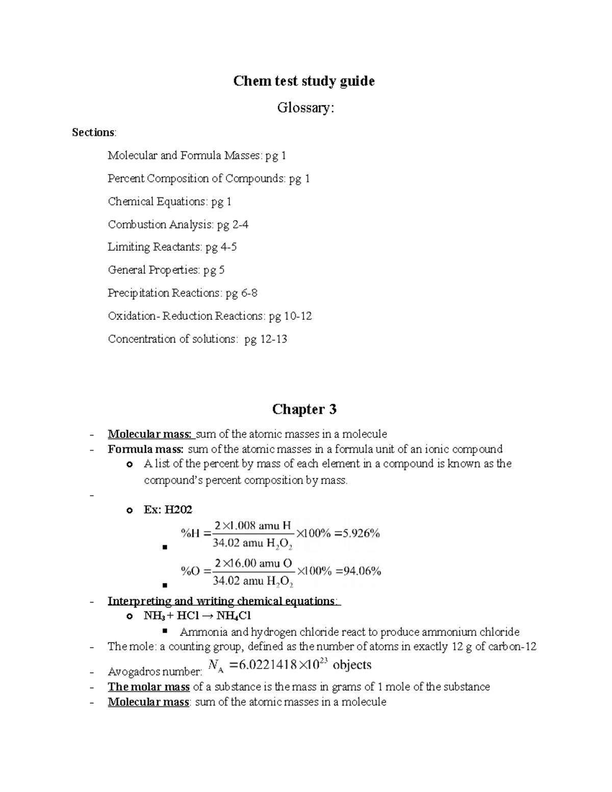 Chem test 2 study guide - Chem test study guide Glossary: Sections ...