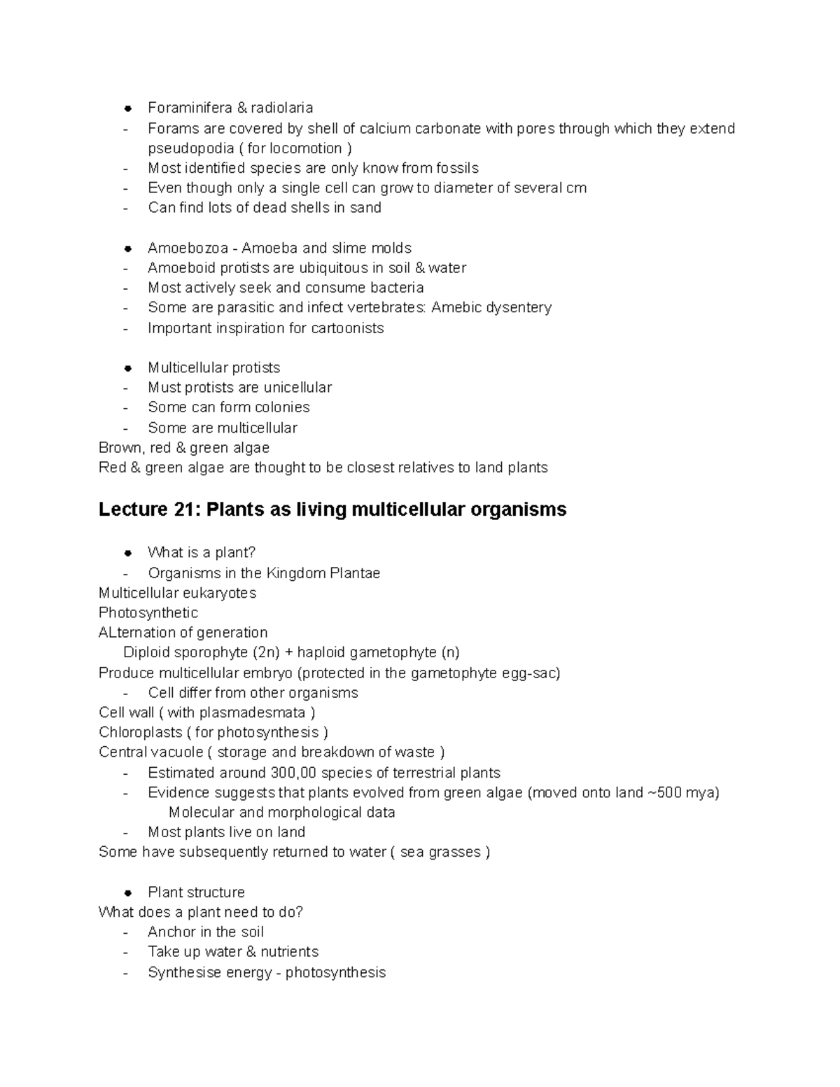 Biology lecture notes Multicellular organisms - Foraminifera ...