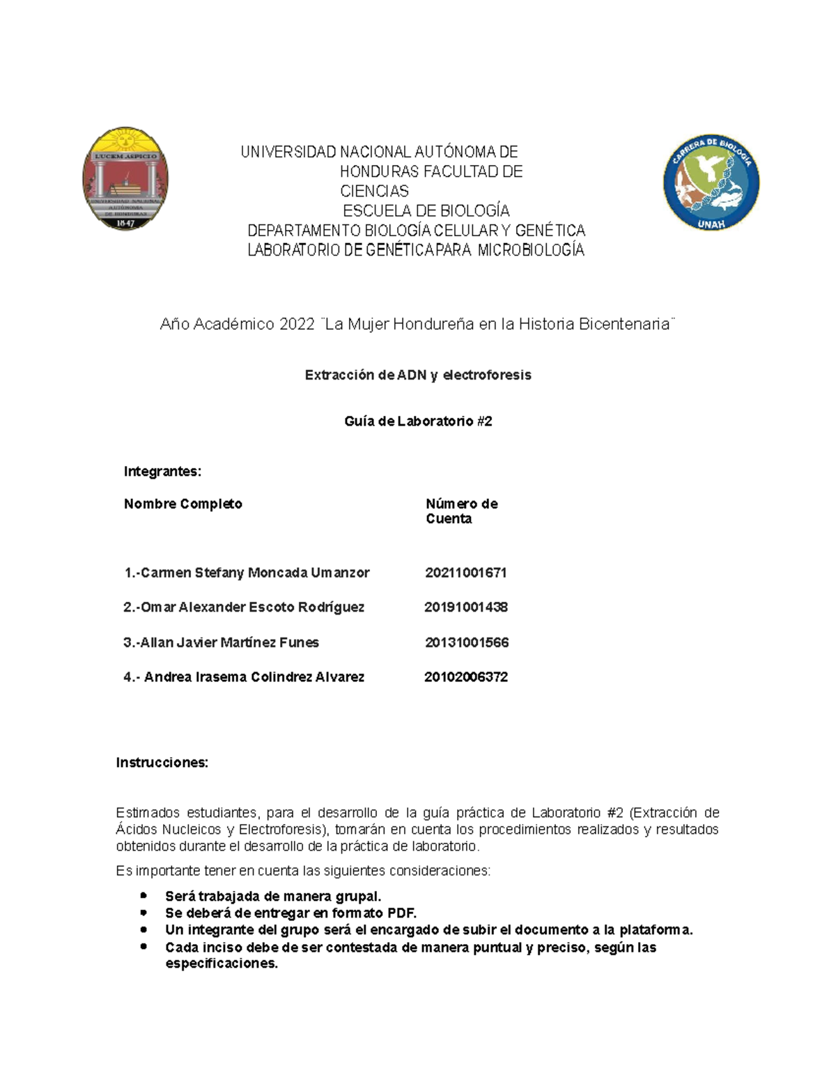 Guía de Laboratorio #2 - guia lab - UNIVERSIDAD NACIONAL AUTÓNOMA DE HONDURAS FACULTAD DE ...