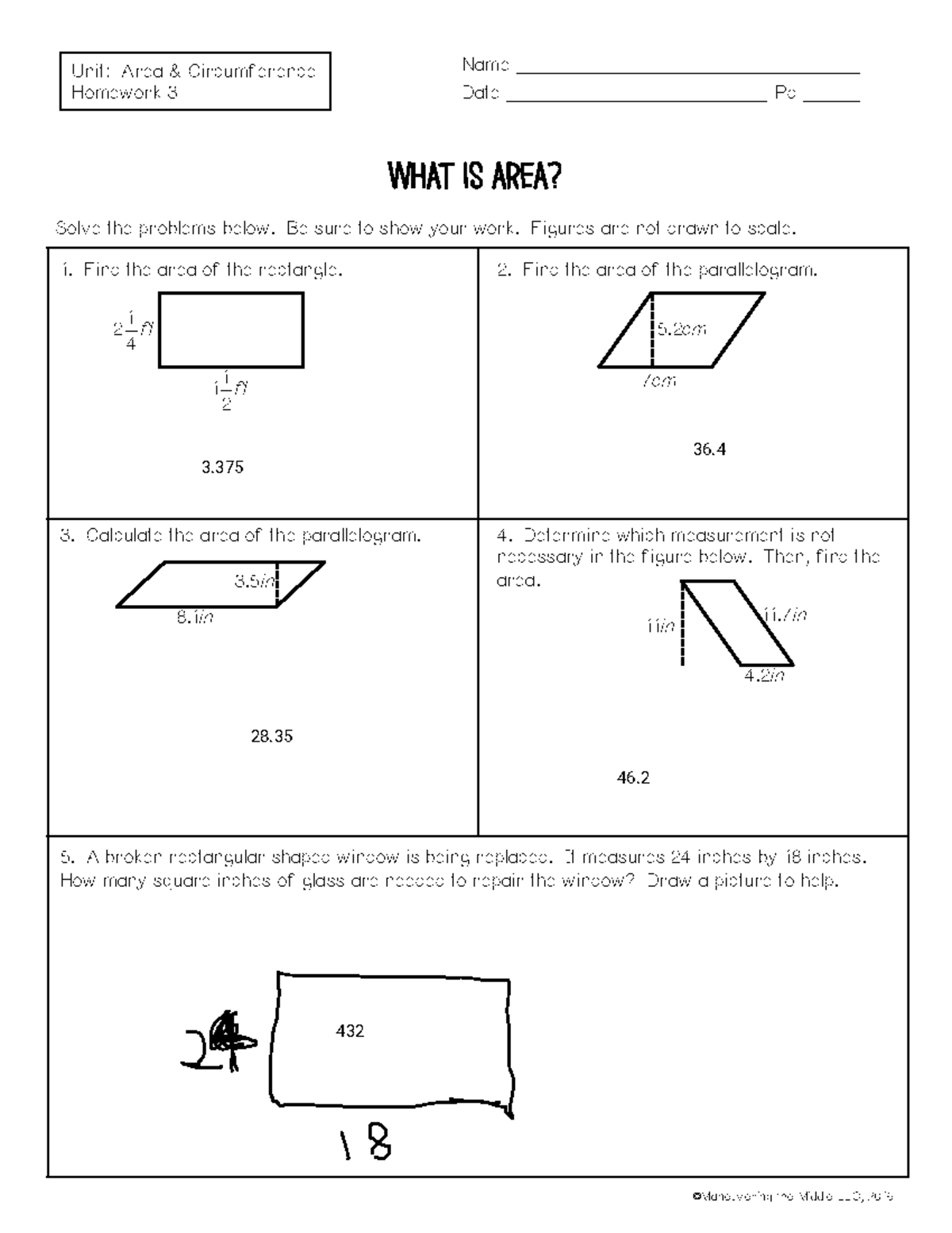 Kami Export - Area of rectangle and parrellogram - Find the area of the ...
