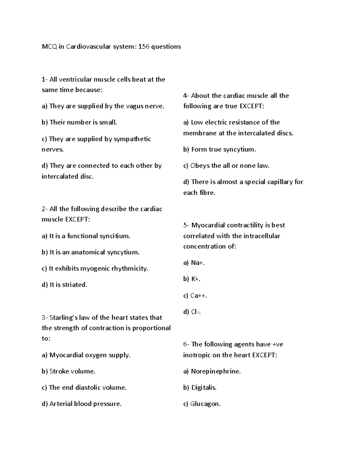 Cardiovascular Physiology mcqs - MCQ in Cardiovascular system: 156 ...