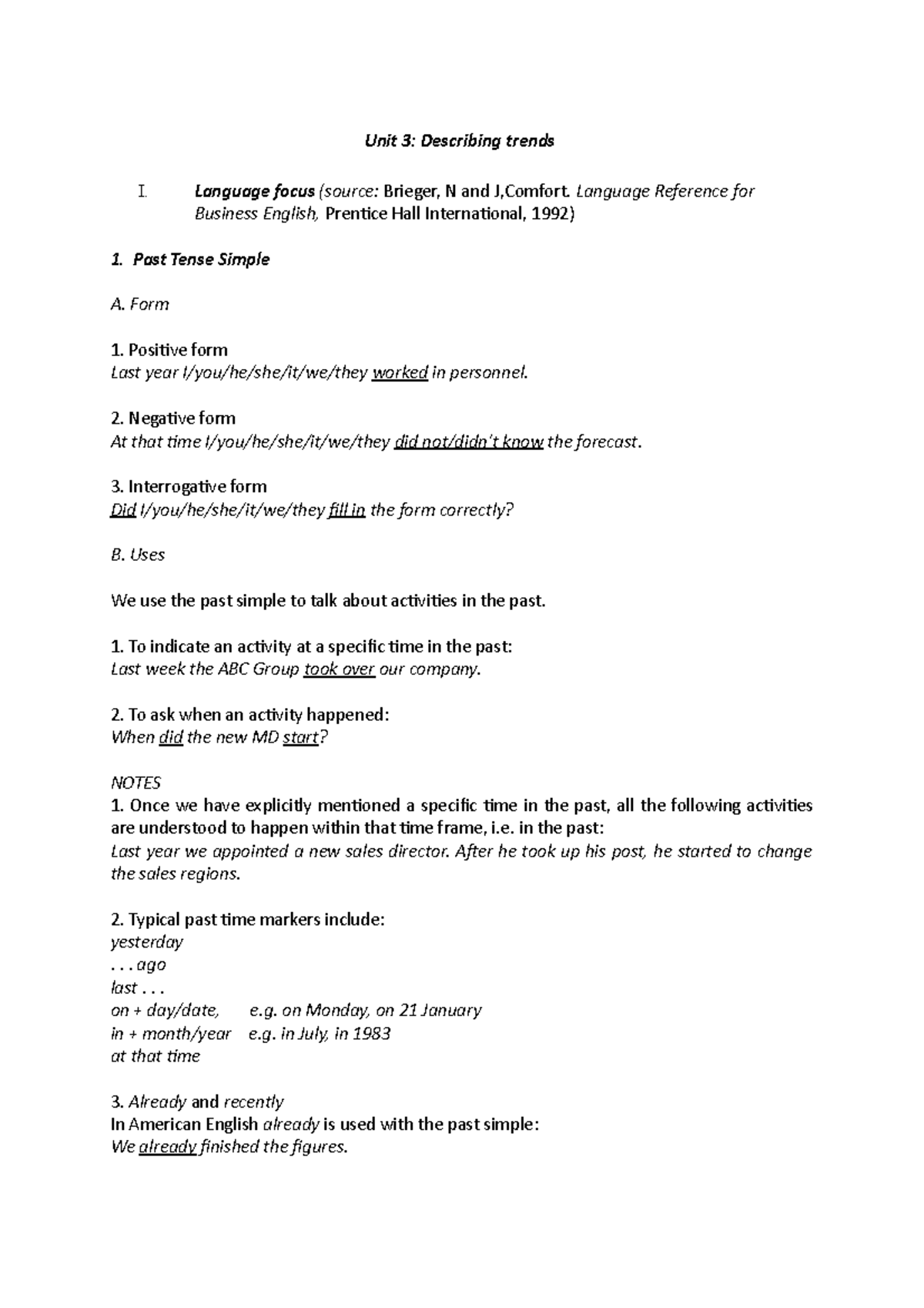 Curs - Describing trends - Unit 3: Describing trends I. Language focus ...