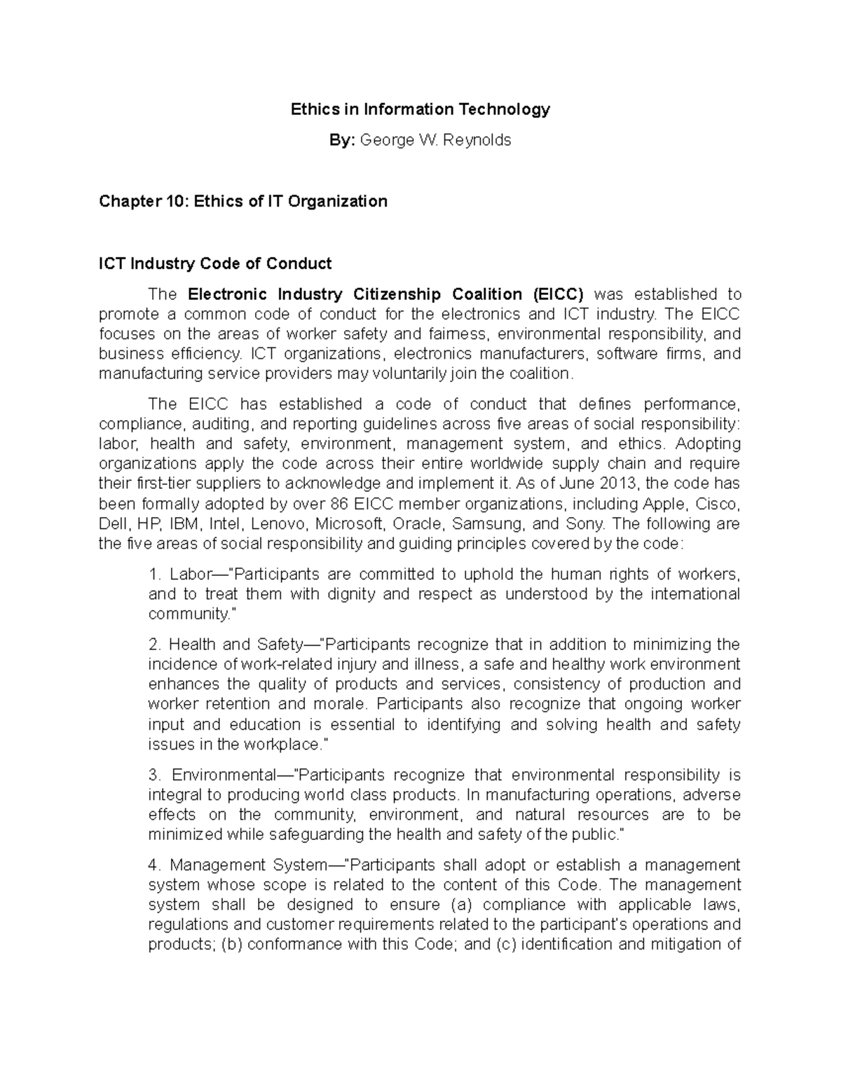 Chapter 10 ICT industry code of conduct - Ethics in Information ...