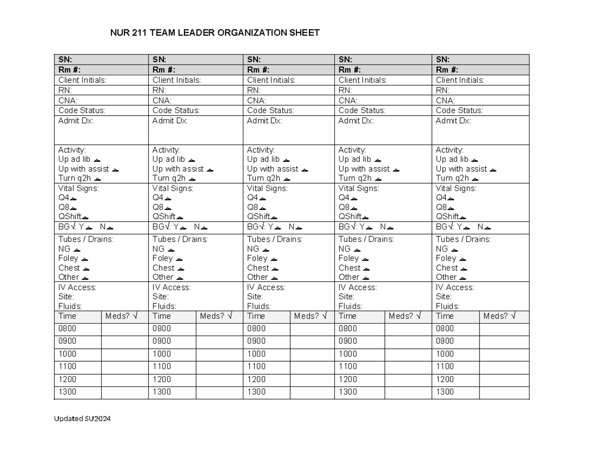 NUR 211 Team Lead Organization Form Option 2 - NUR 211 TEAM LEADER ...
