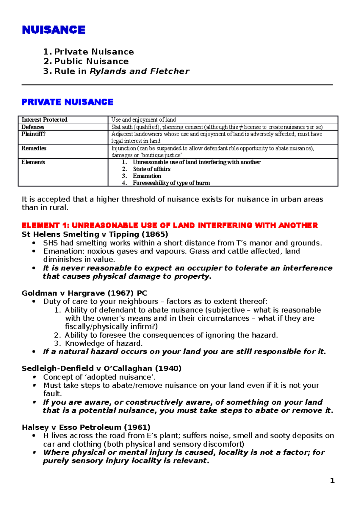 Nuisance summary - NUISANCE 1. Private Nuisance 2. Public Nuisance 3 ...