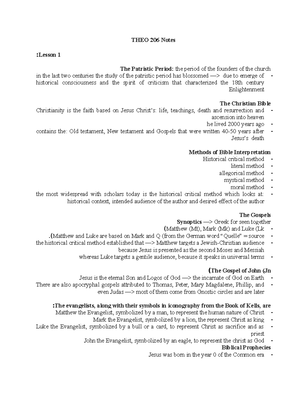 THEO 206 lecture notes - THEO 206 Notes :Lesson 1 The Patristic Period ... THEO 206 lecture notes - THEO 206 Notes :Lesson 1 The Patristic Period ...