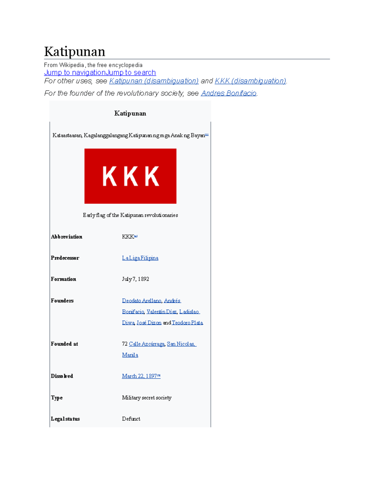 Katipunan - lecture notes - Katipunan From Wikipedia, the free ...