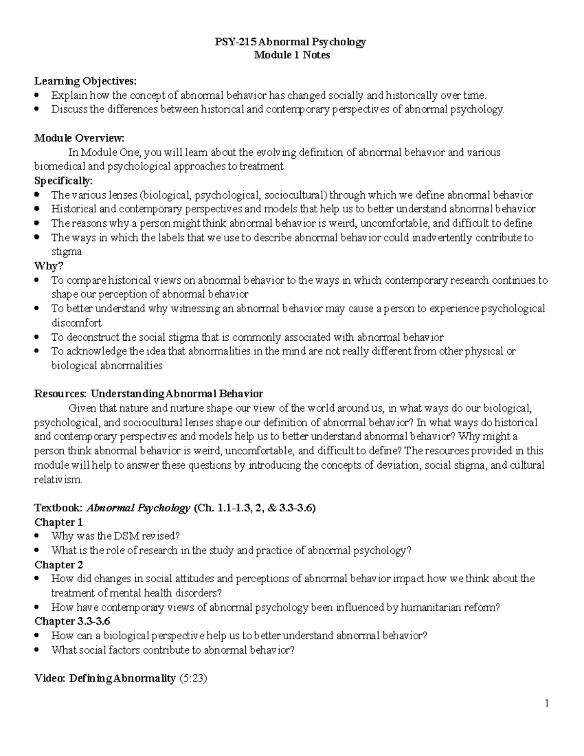 PSY-215 Module 1 Lecture Notes - Module 1 Notes Learning Objectives ...