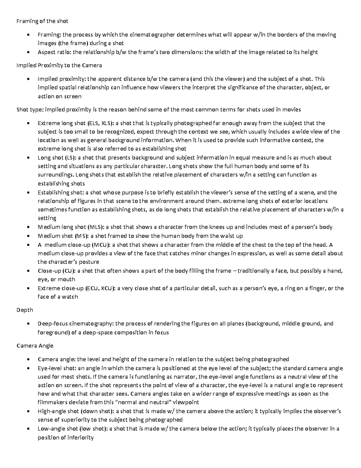 Cinema scene analysis notes - Framing of the shot Framing: the process ...