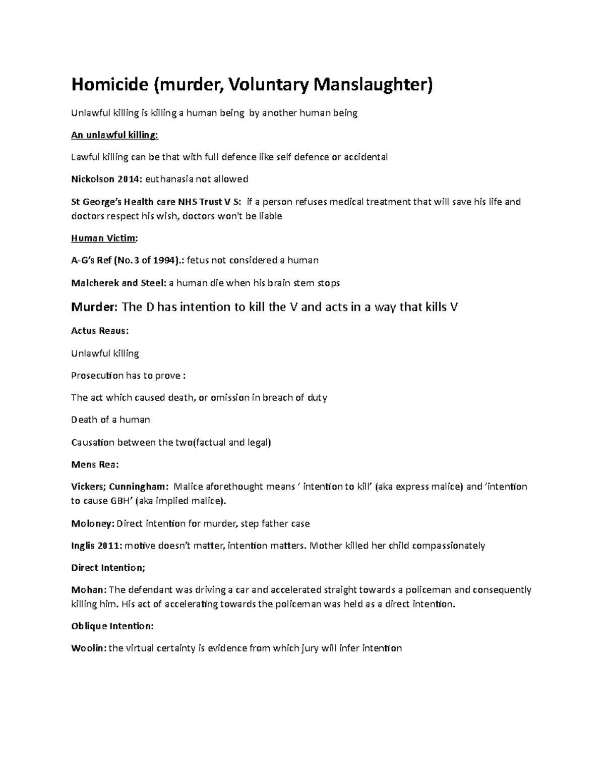 Murder and voluntary manslaughter - Homicide (murder, Voluntary ...