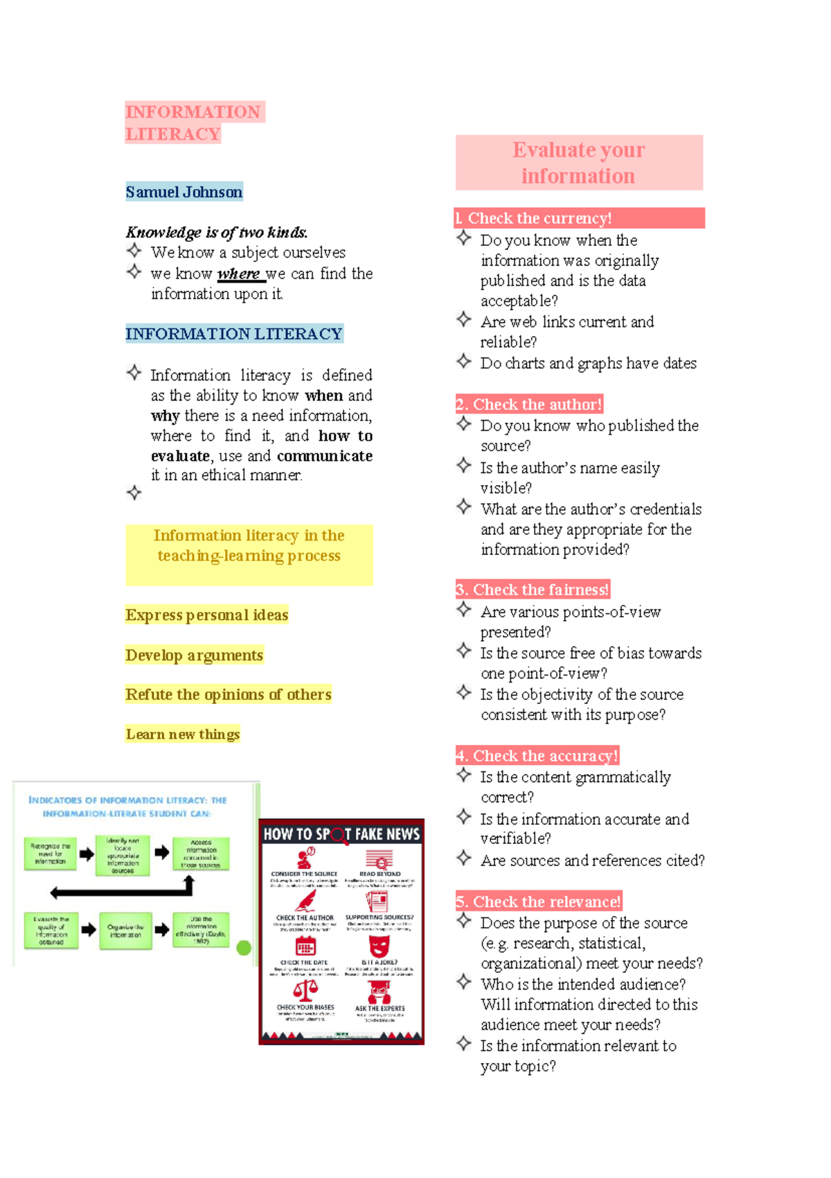 MIT reviewer - notes - INFORMATION LITERACY Samuel Johnson Knowledge is ...