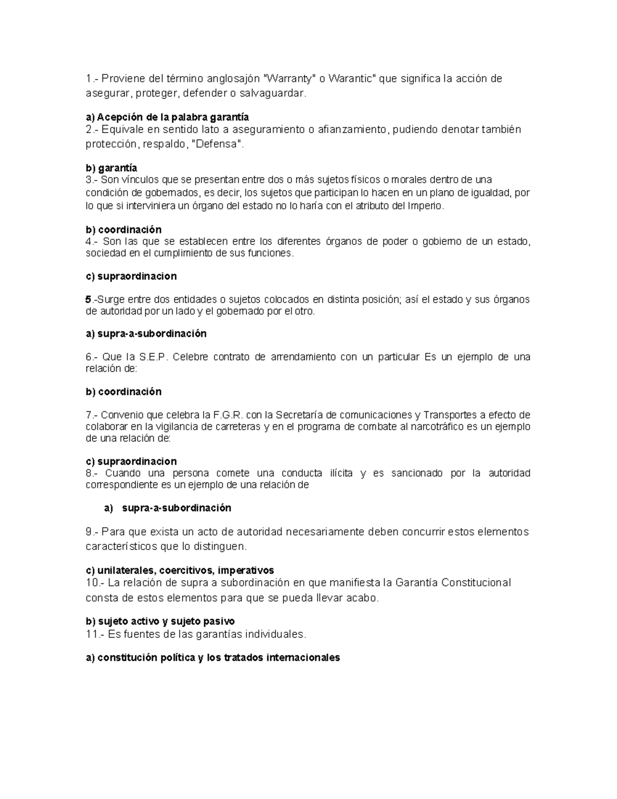 Guia primer examen 2024 - 1.- Proviene del término anglosajón "Warranty ...