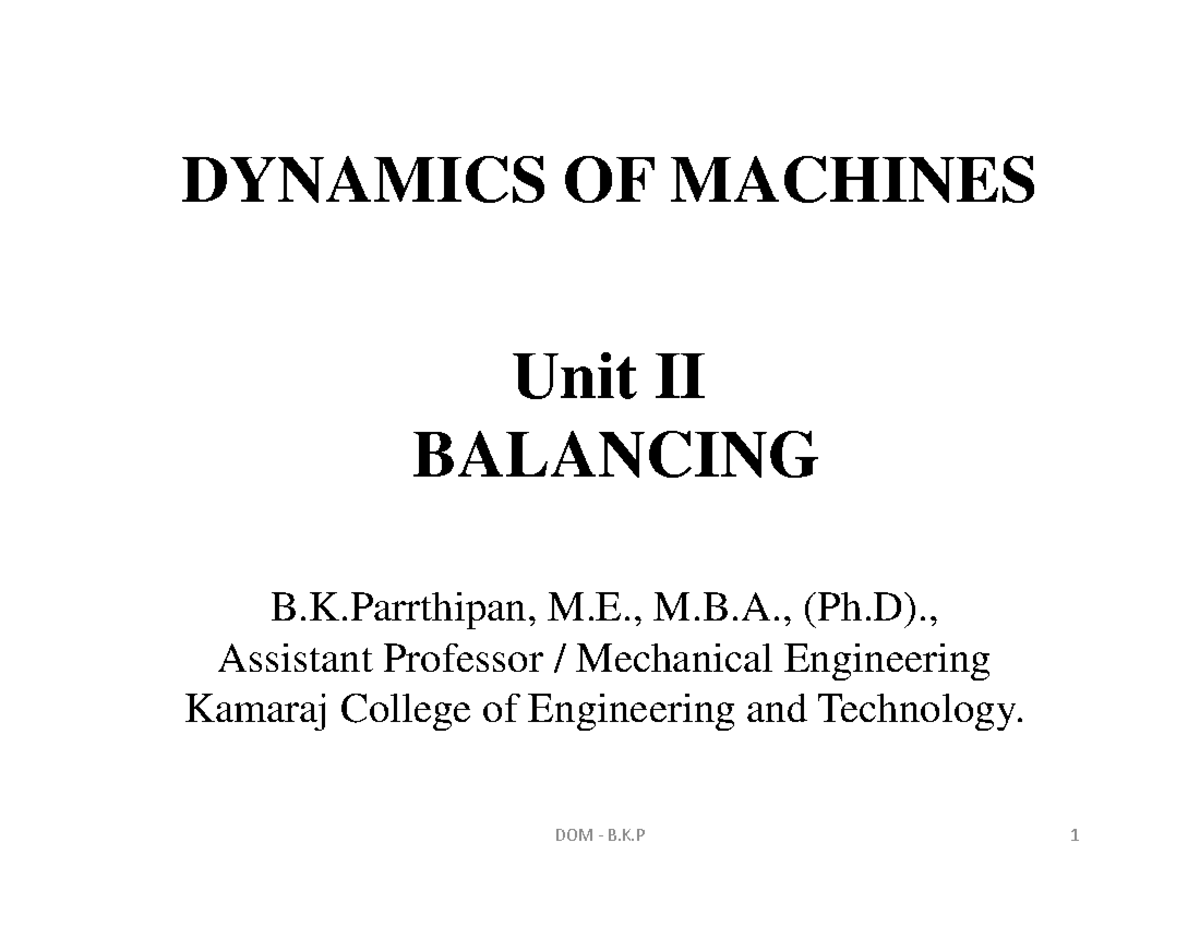 Unit 2 Power Point Presentations for Dynamics of Machines - DYNAMICS OF ...
