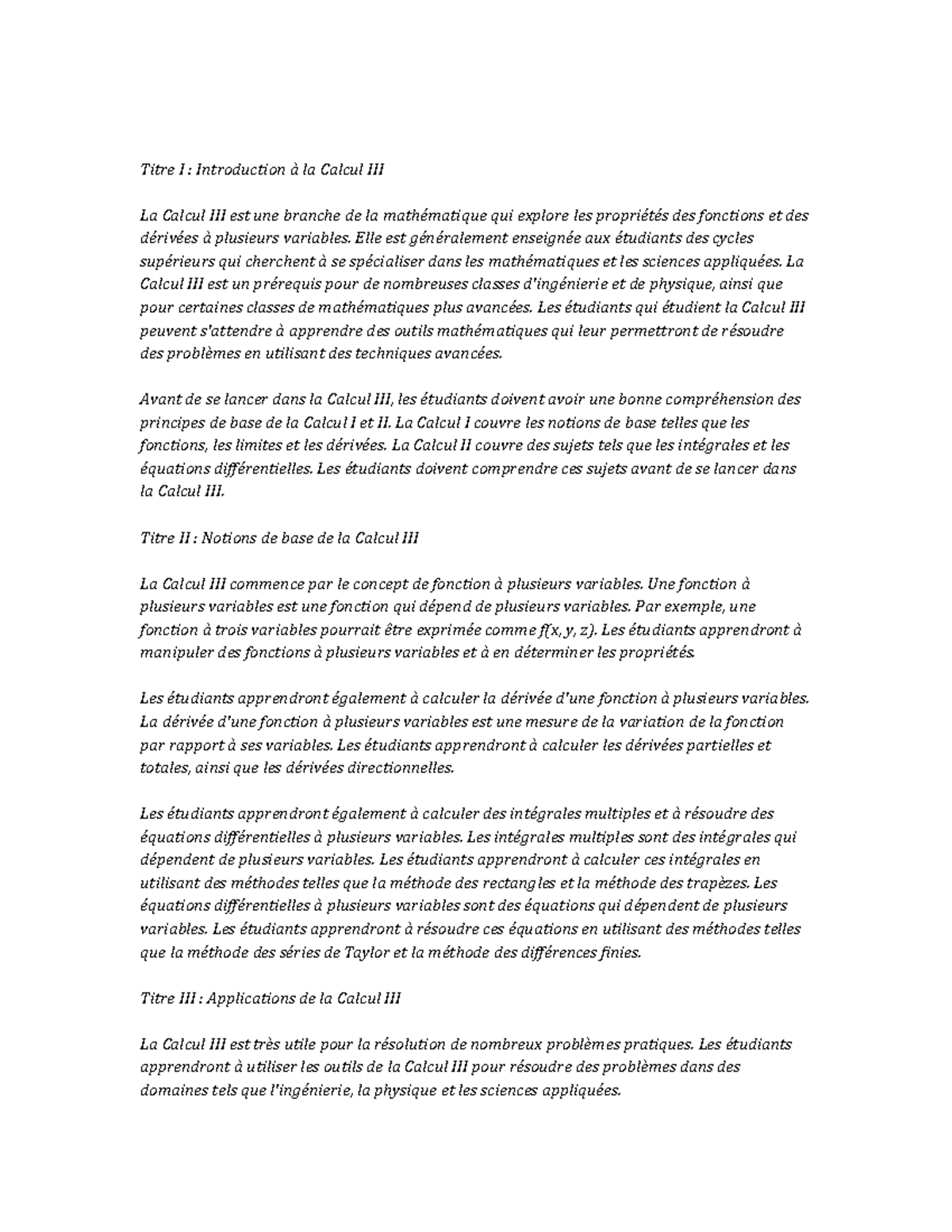 Calculus III Study Notes - Titre I : Introduction à la Calcul III La ...