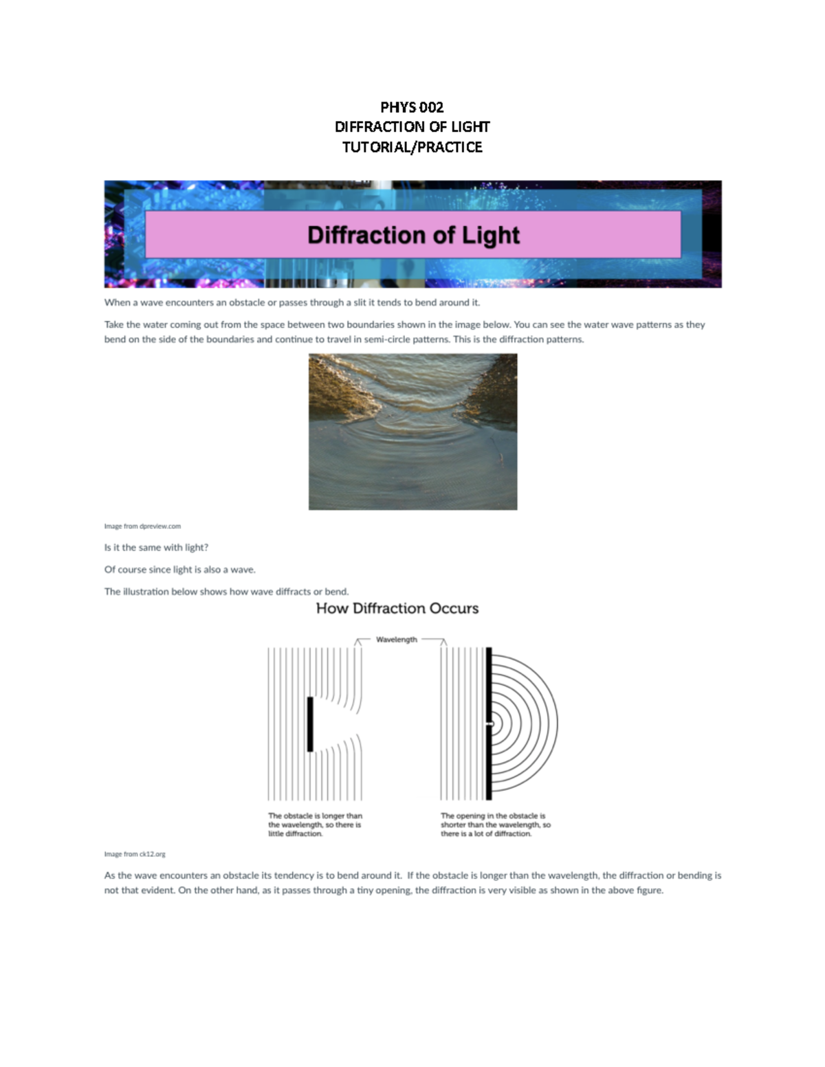 PHYS 002. Diffraction OF Light - Calculus-Based Physics 2 - PHYS 002 ...