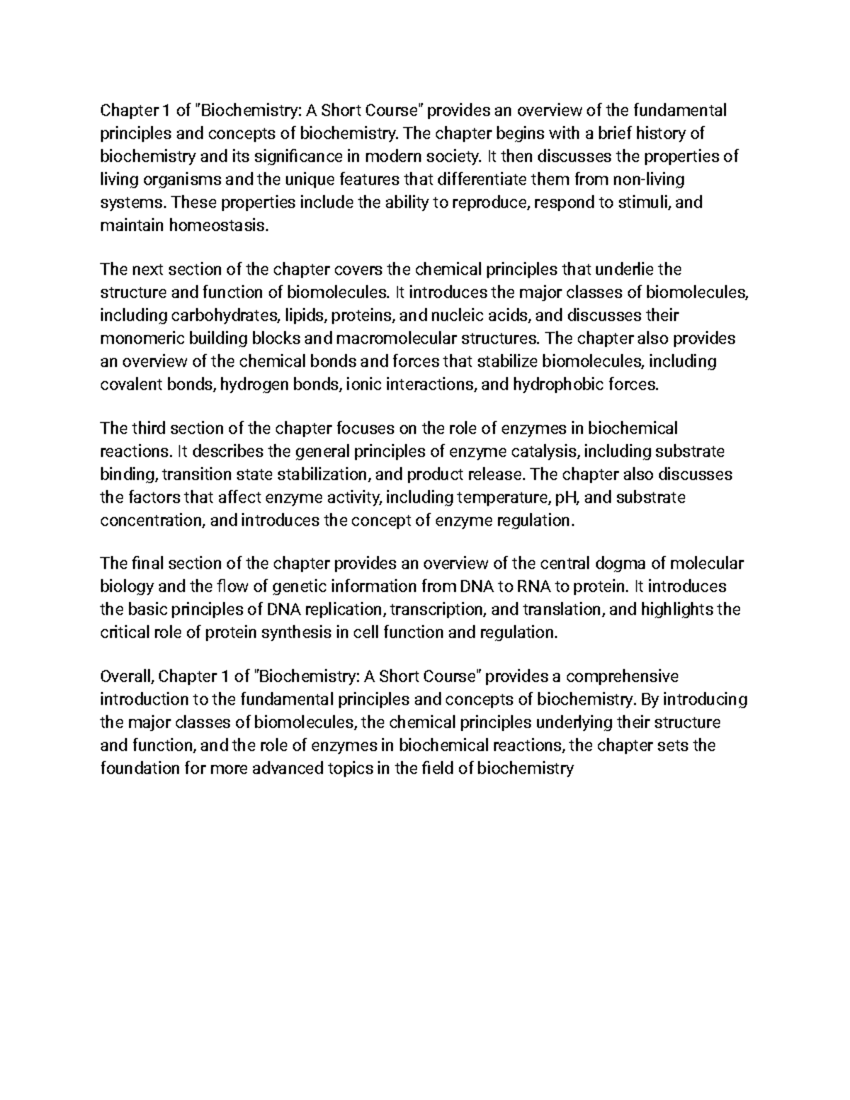 Biochem 1 - chapter 1 - Chapter 1 of "Biochemistry: A Short Course ...