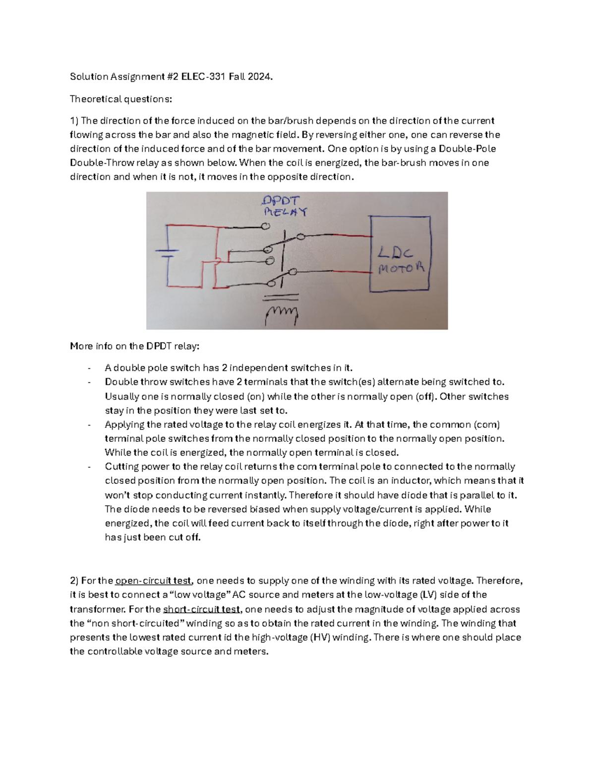 Solution Assignment 2 - F24 - Solution Assignment #2 ELEC-331 Fall 2024. Theoretical questions ...