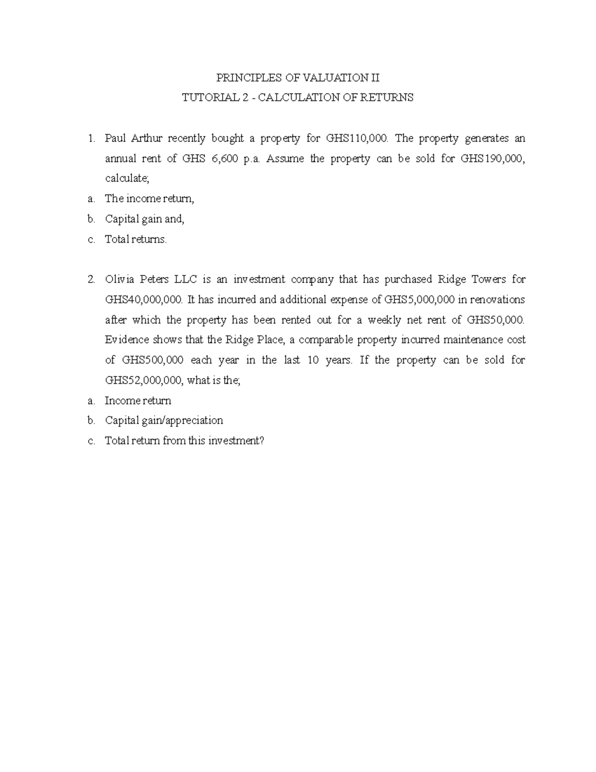 Principles OF Valuation 2 - PRINCIPLES OF VALUATION II TUTORIAL 2 ...