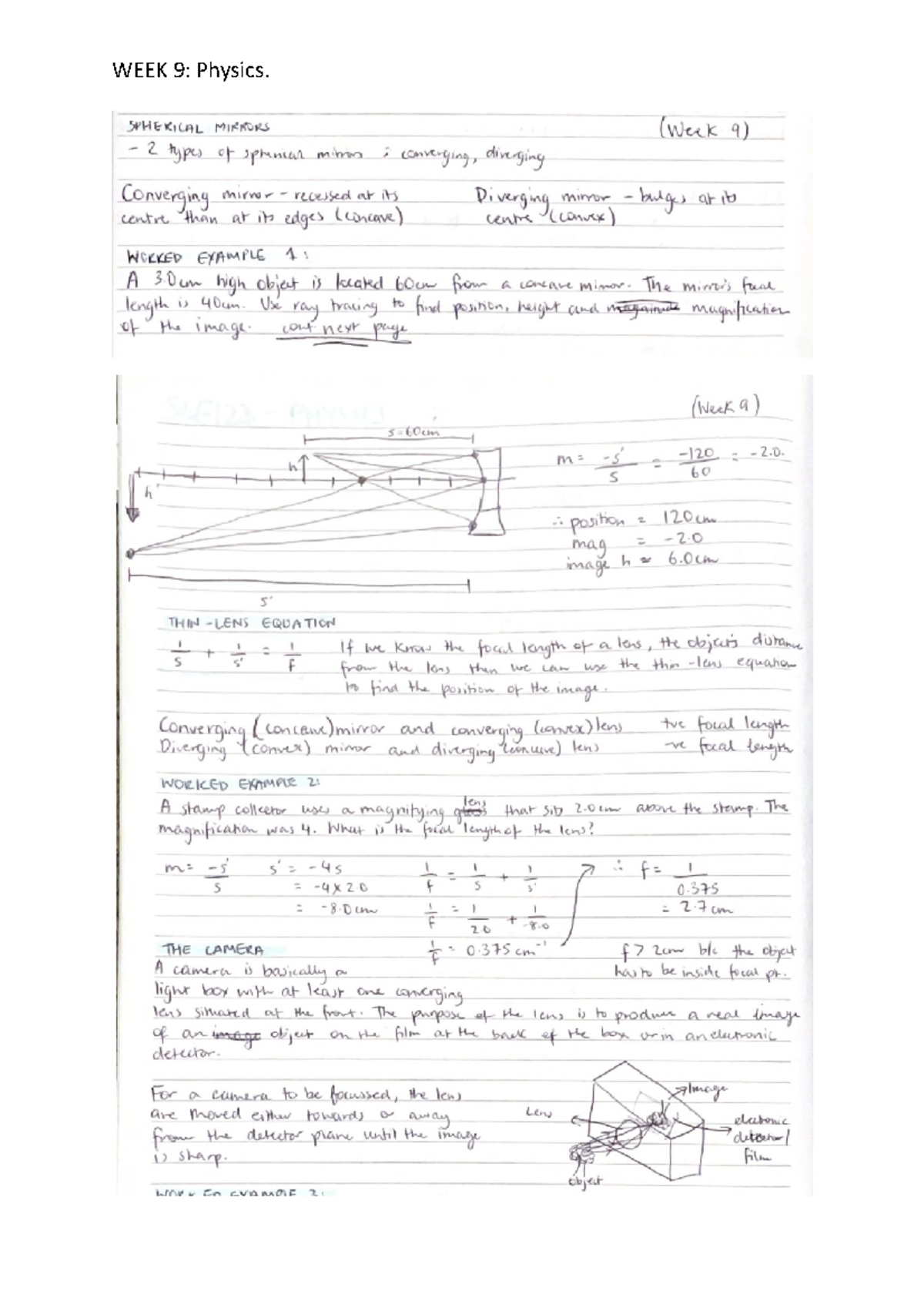 WEEK 9- Physics - SLE123 - F: focal length - Studocu